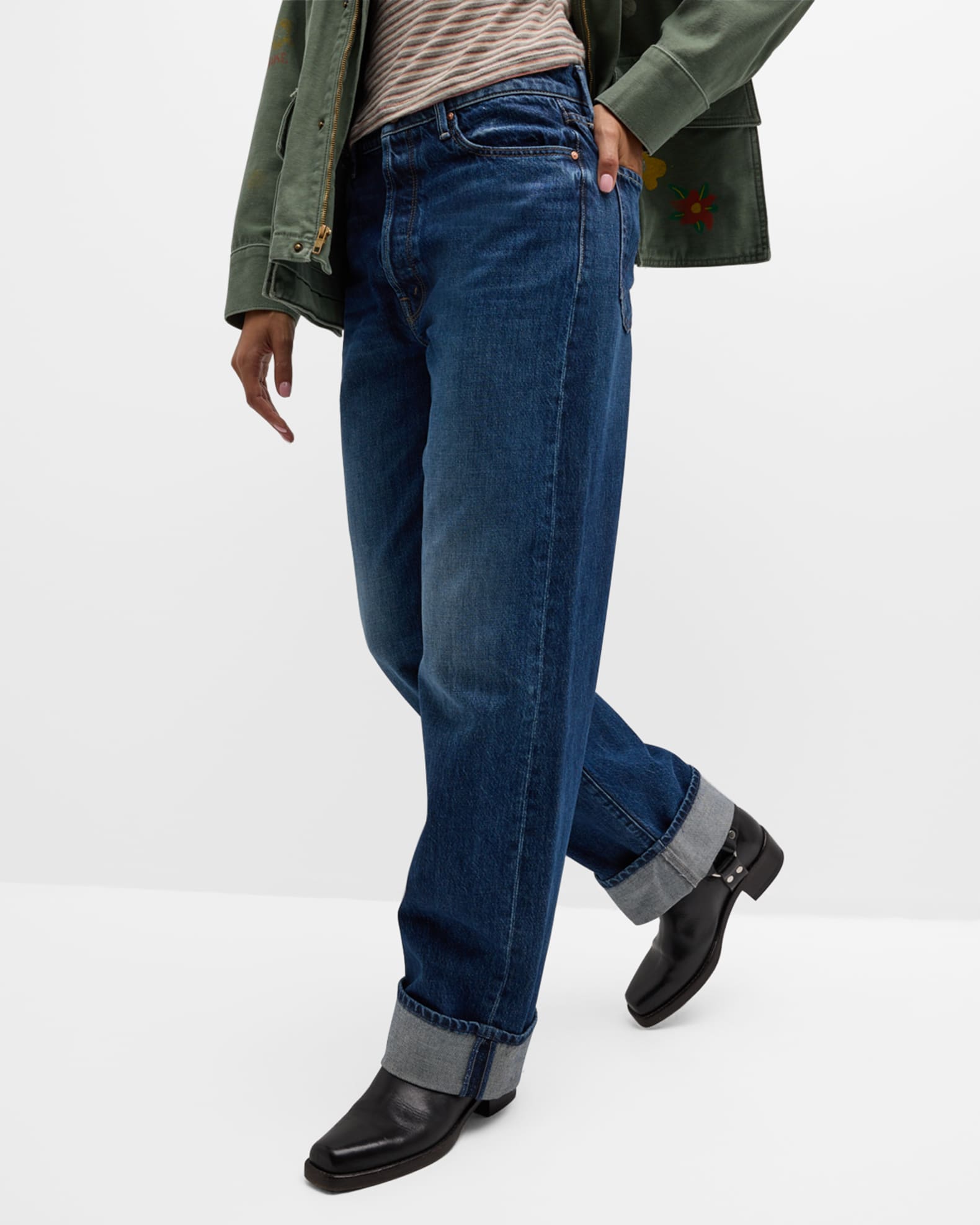 MOTHER Lil' Spitfire Nerdy Cuffed Jeans | Neiman Marcus