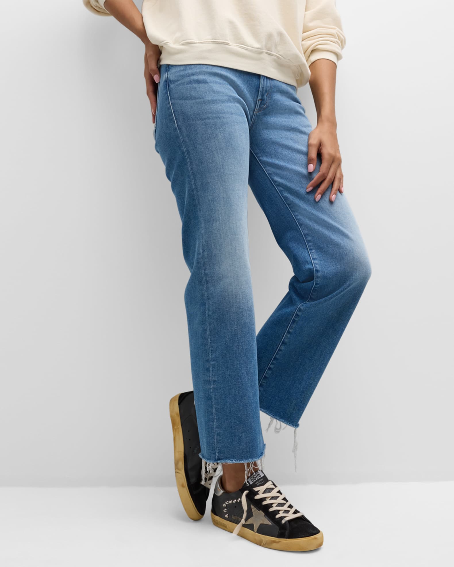 MOTHER The Mid-Rise Rambler Zip Ankle Fray Jeans | Neiman Marcus