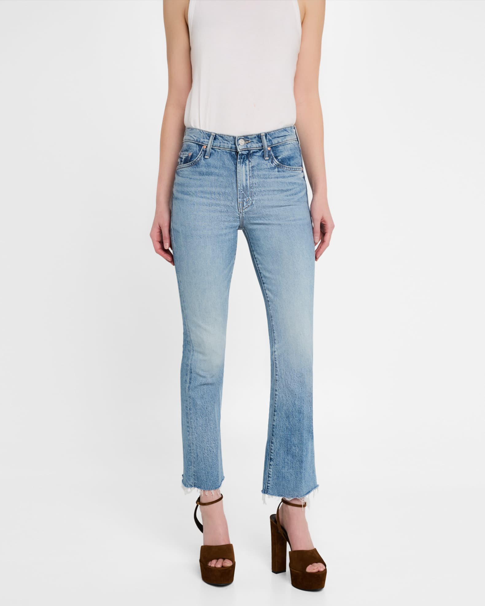 MOTHER The Outsider Flood Fray Jeans | Neiman Marcus