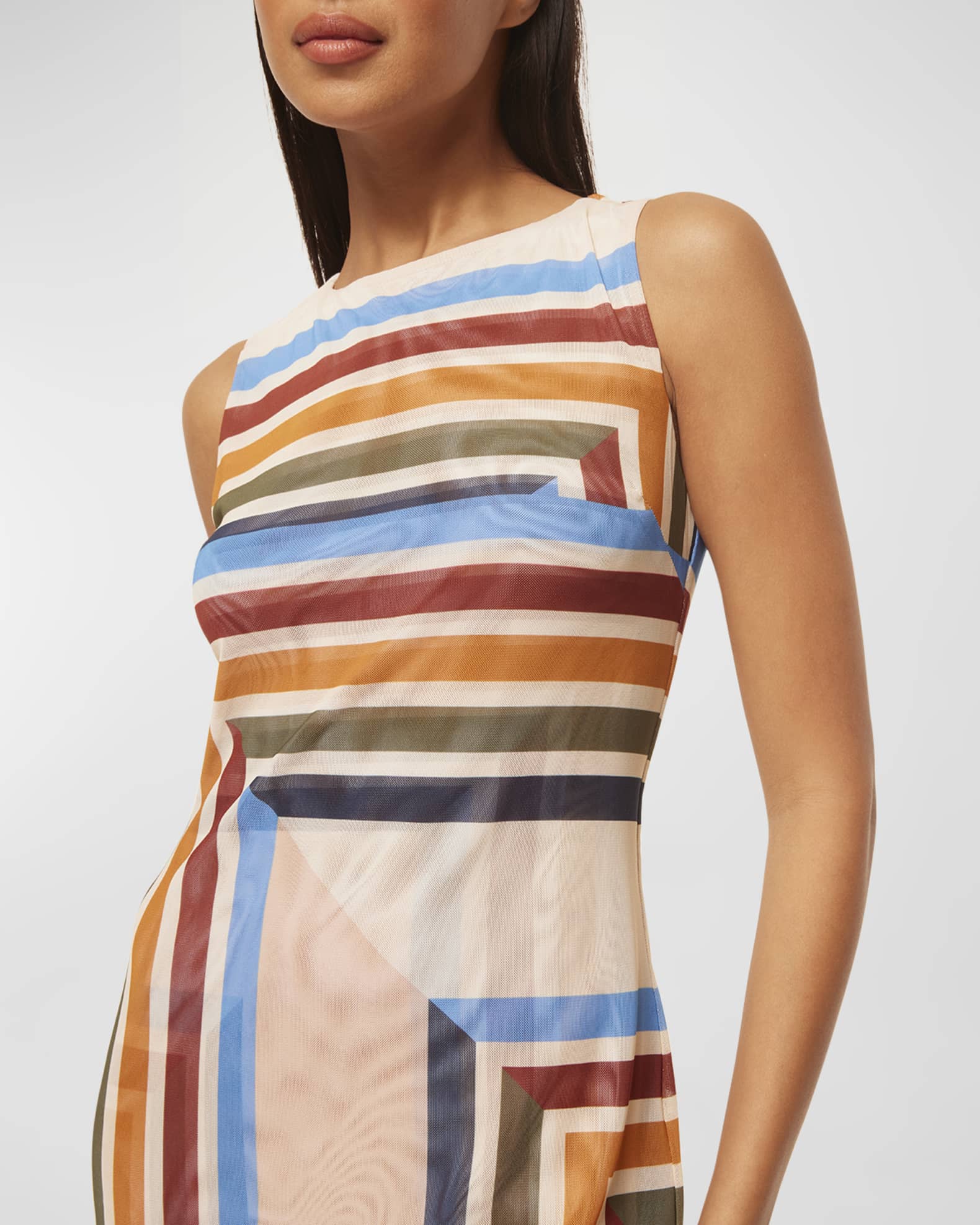 MISA Los Angeles Nakia Sleeveless Geo Stripe Mesh Midi Dress | Neiman ...