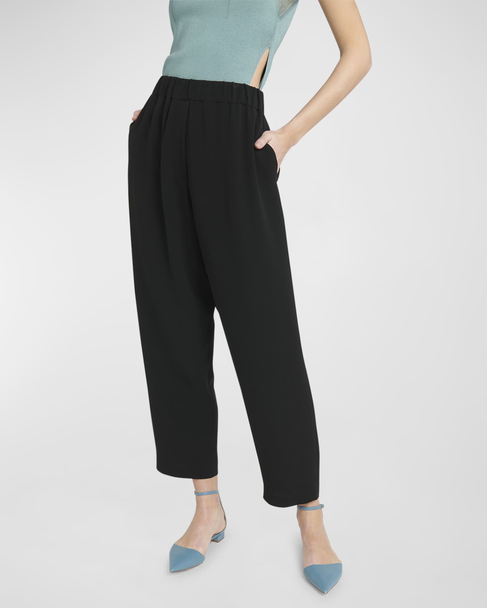 Giorgio Armani Mid-Rise Relaxed Straight-Leg Ankle Silk Cady Pants ...