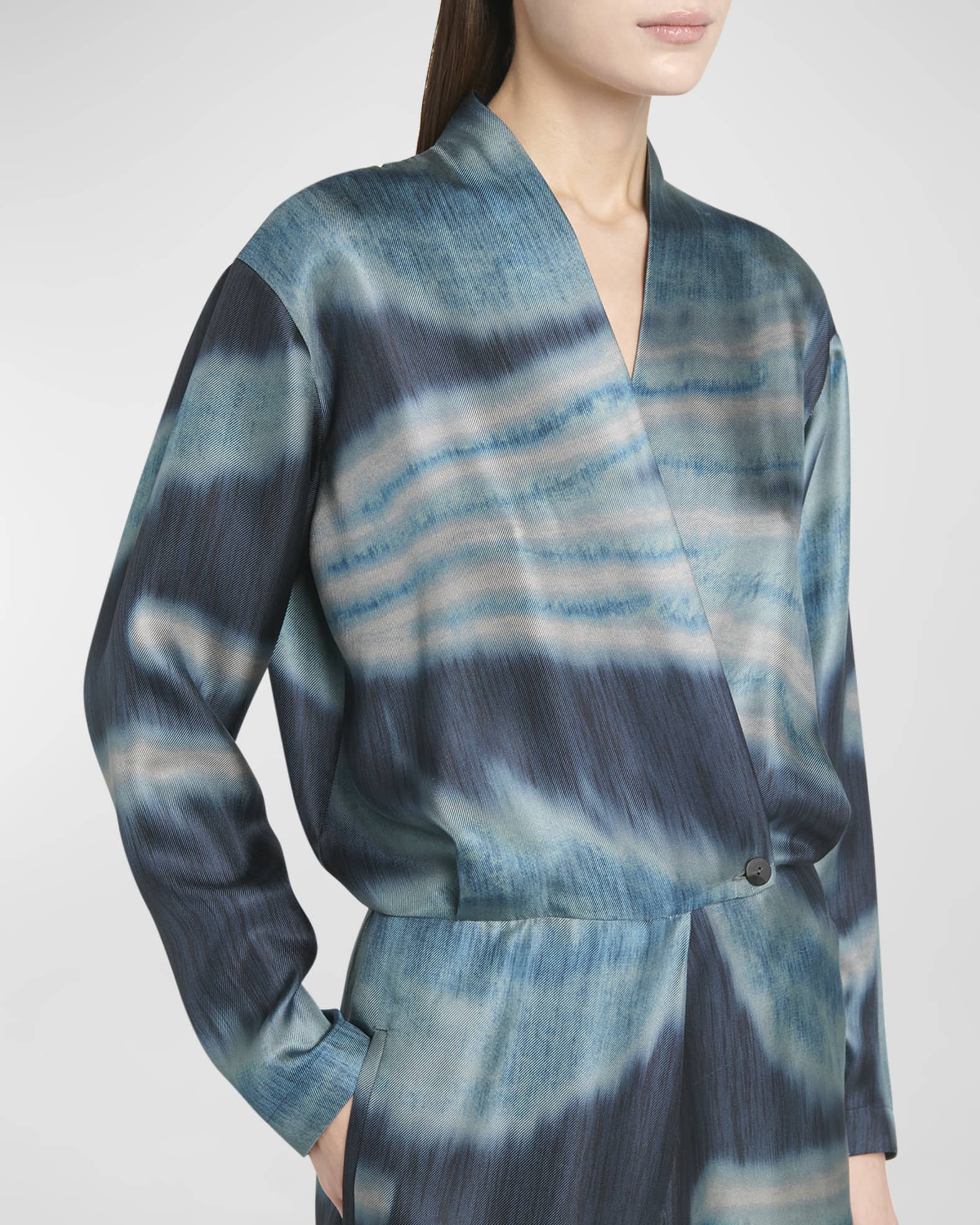 Giorgio Armani Abstract-Print Silk Long-Sleeve Maxi Wrap Dress | Neiman ...