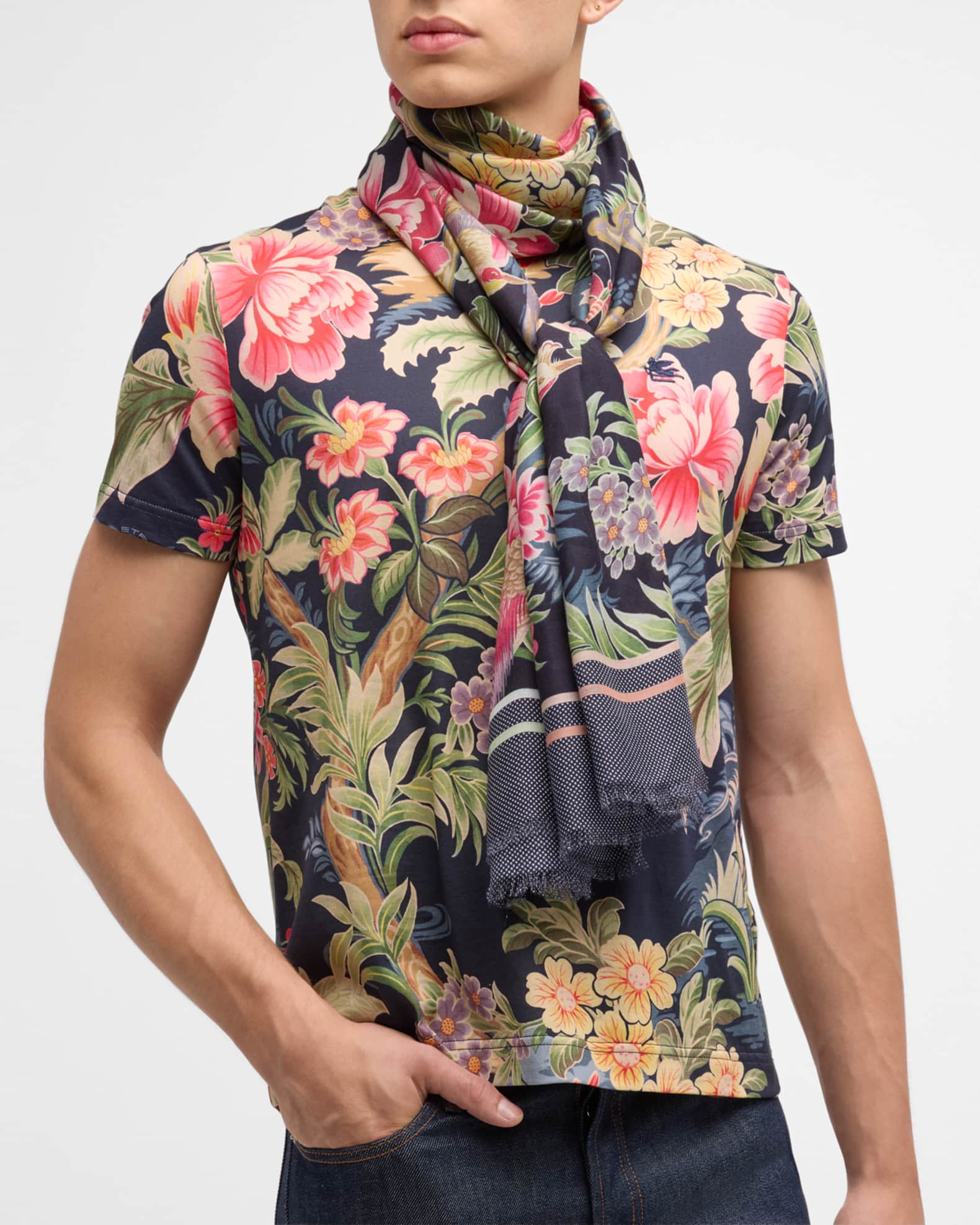 Etro Men's Floral Modal-Silk Scarf | Neiman Marcus