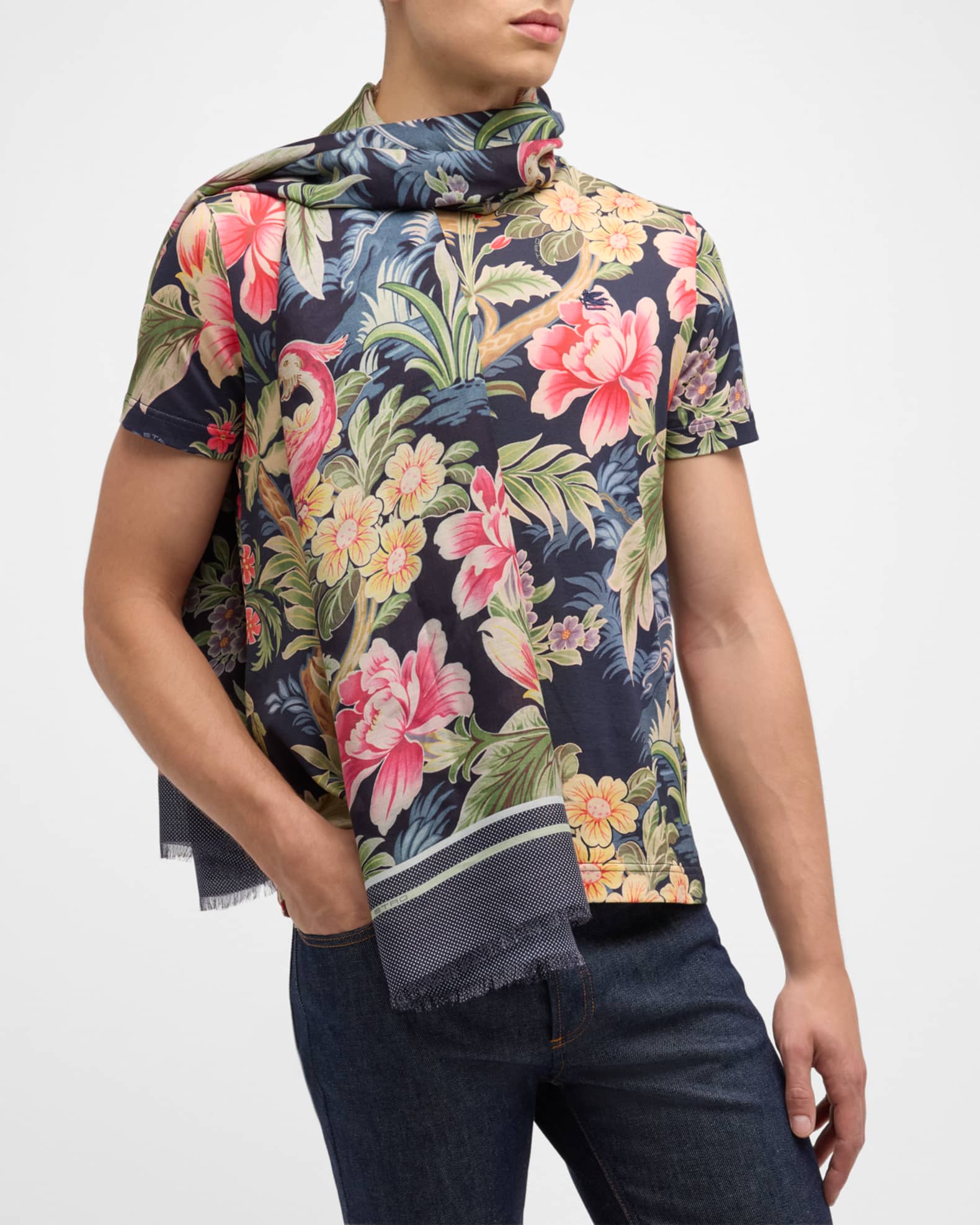 Etro Men's Floral Modal-Silk Scarf | Neiman Marcus