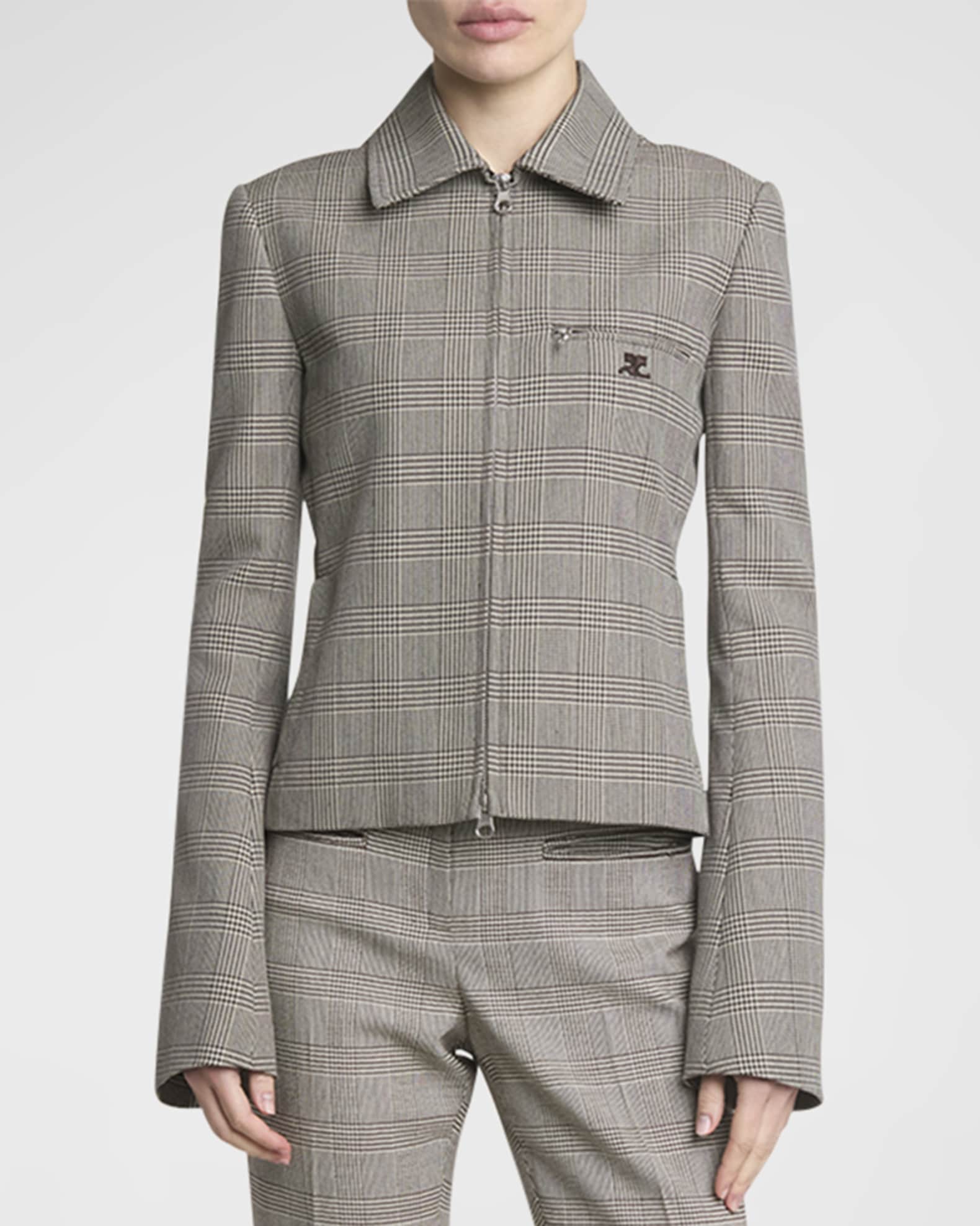Courreges Prince Of Wales Wool Short Jacket | Neiman Marcus