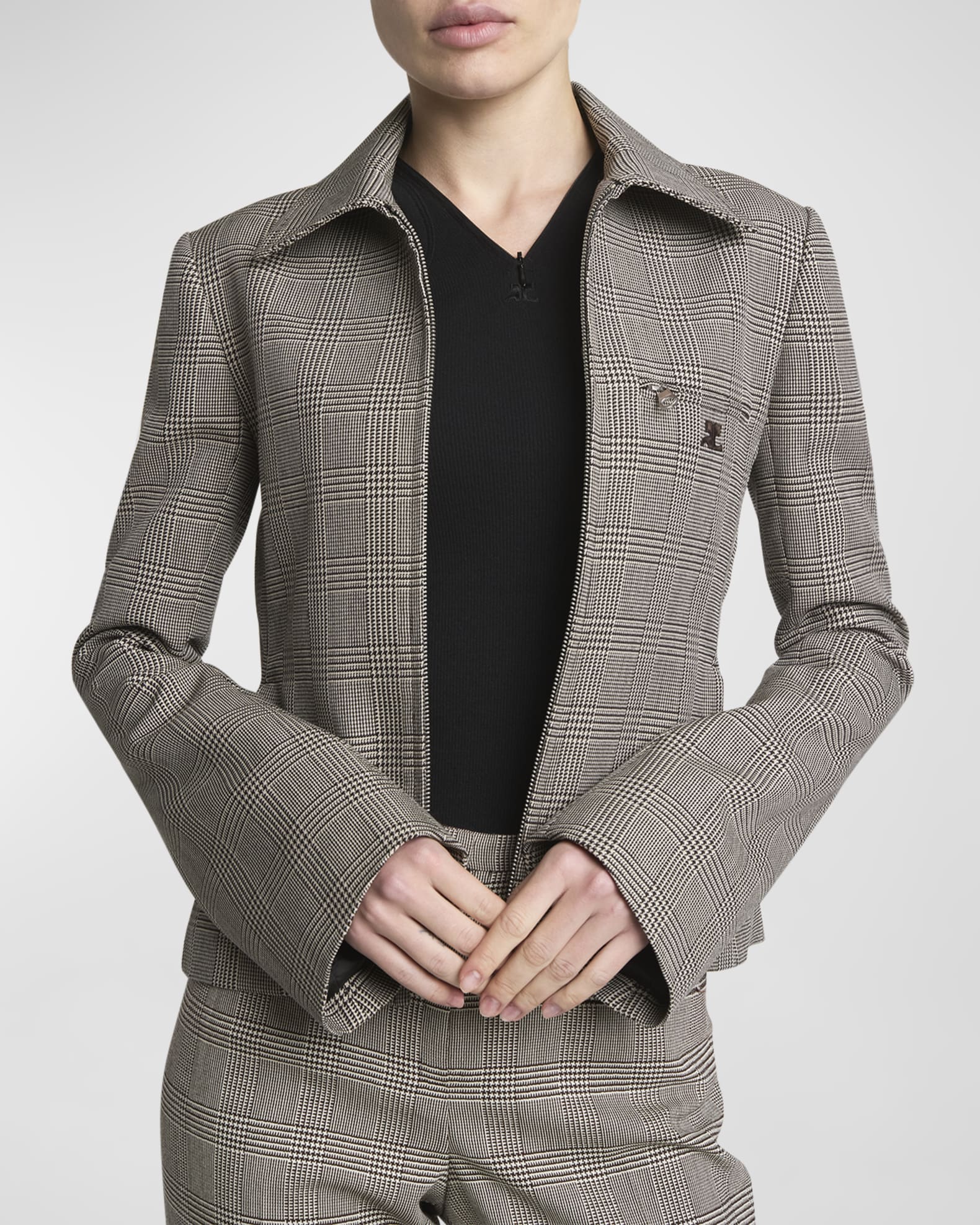 Courreges Prince Of Wales Wool Short Jacket | Neiman Marcus