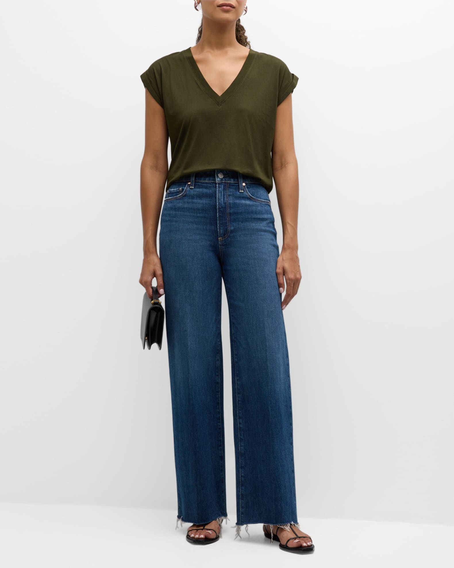 PAIGE Anessa Wide-Leg Jeans with Raw Hem | Neiman Marcus