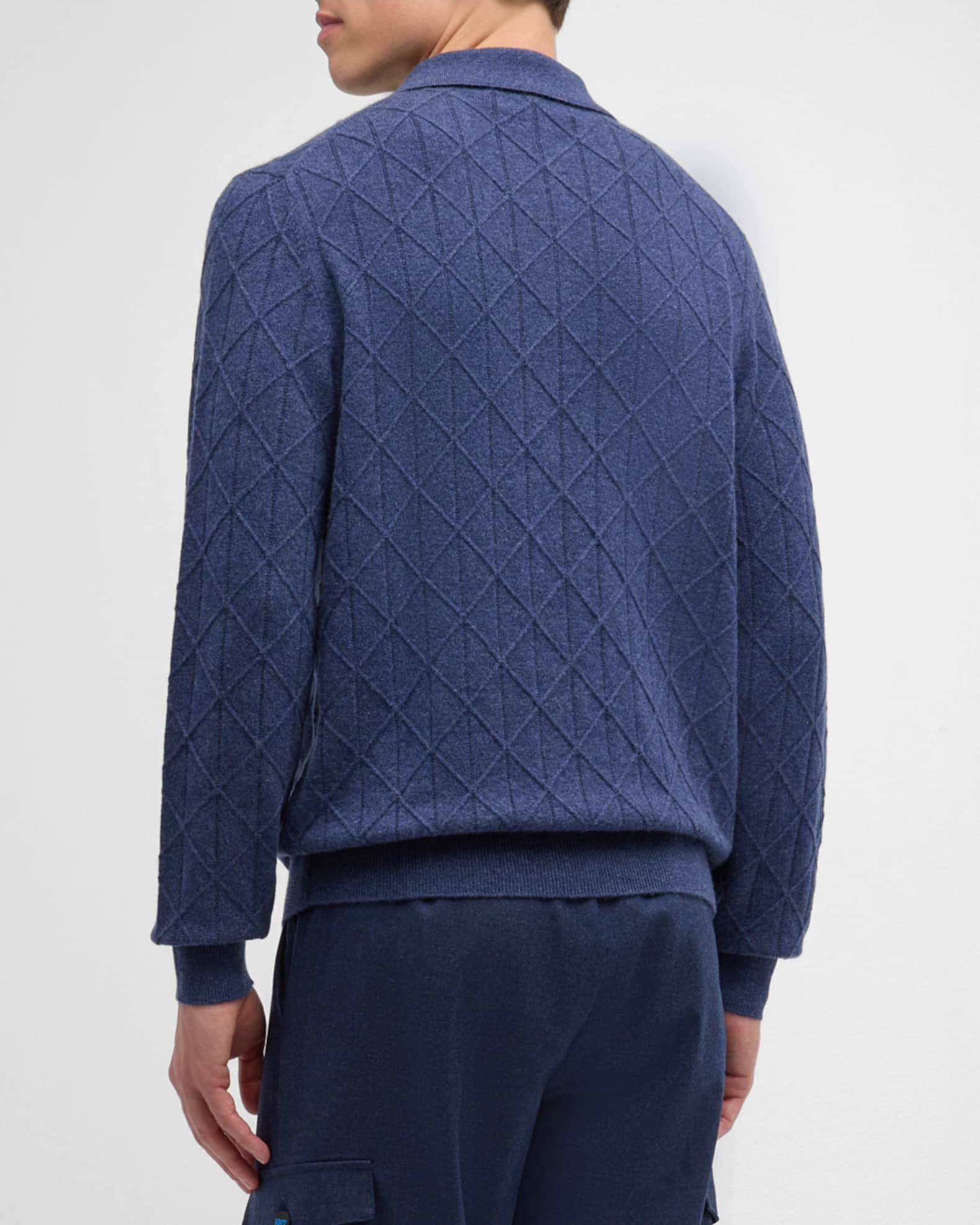 Neiman Marcus Men's Cashmere Ribbed Diamond Stitch Overlay Polo ...