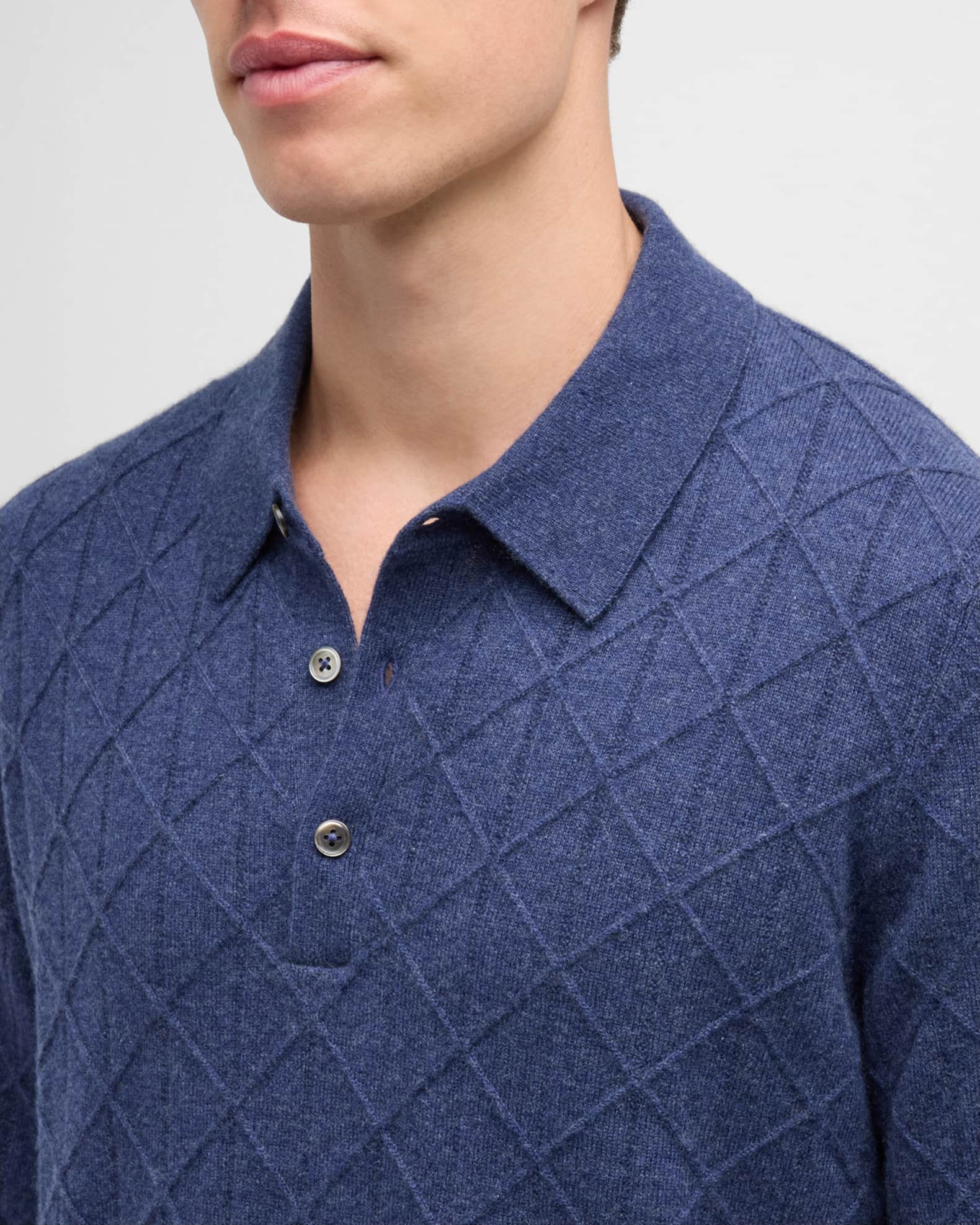 Neiman Marcus Men's Cashmere Ribbed Diamond Stitch Overlay Polo ...