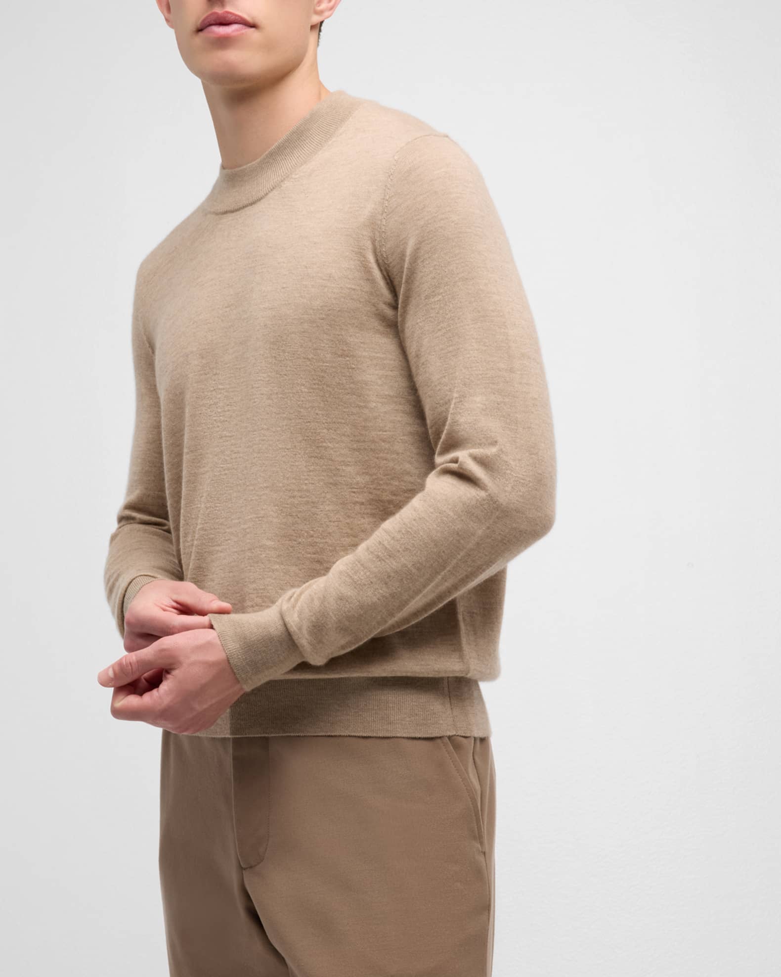 Neiman Marcus Men's Worsted Cashmere Mock-Neck Pullover | Neiman Marcus