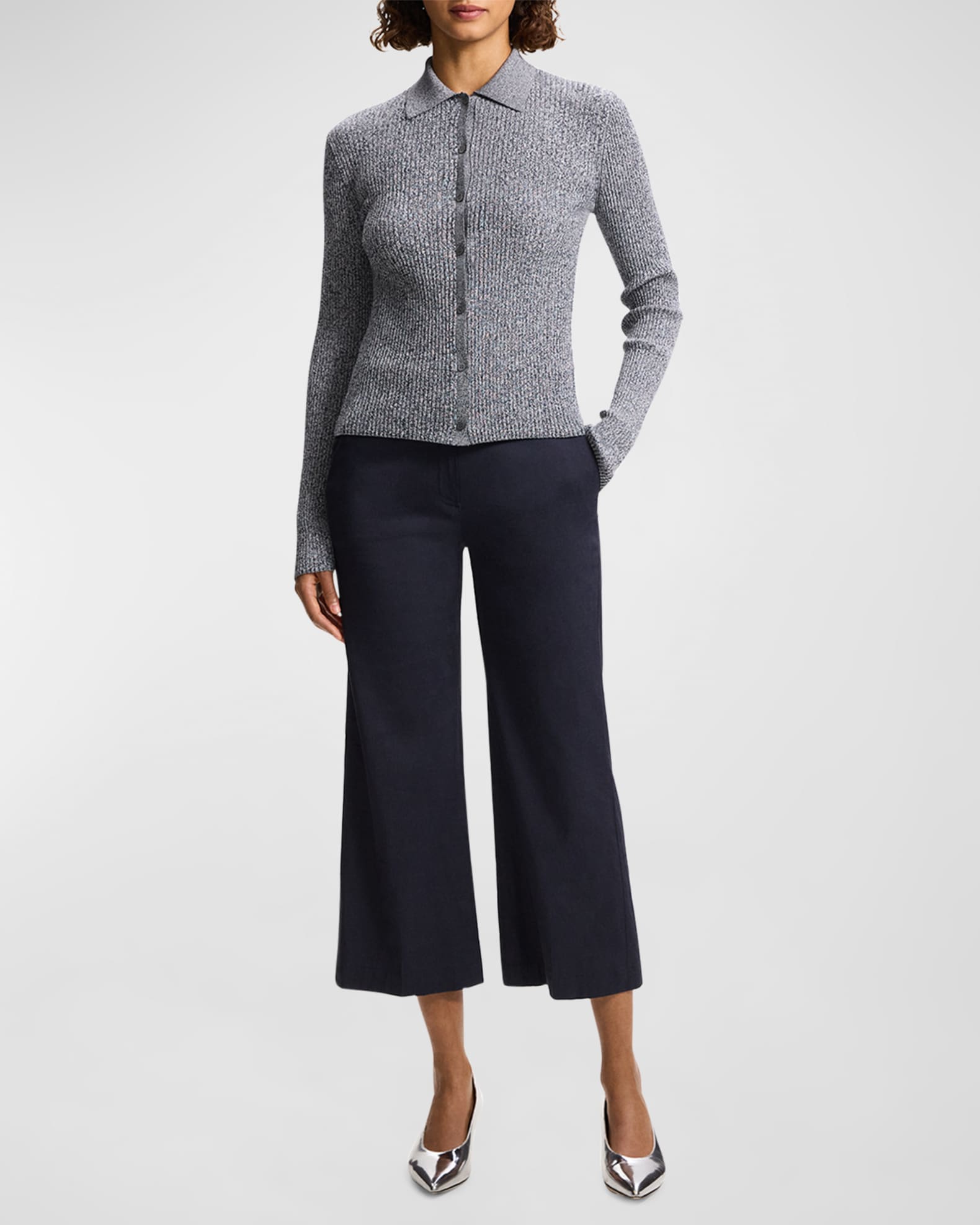 Theory Bleecker Cotton Marled Rib Cardigan | Neiman Marcus