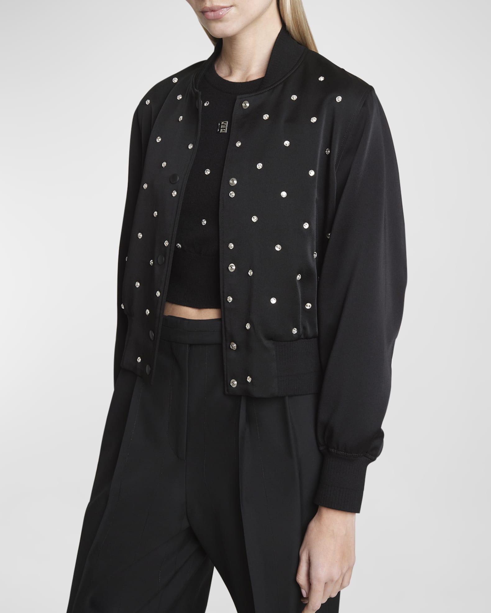 Givenchy Crystal Embellished Satin Bomber Jacket | Neiman Marcus