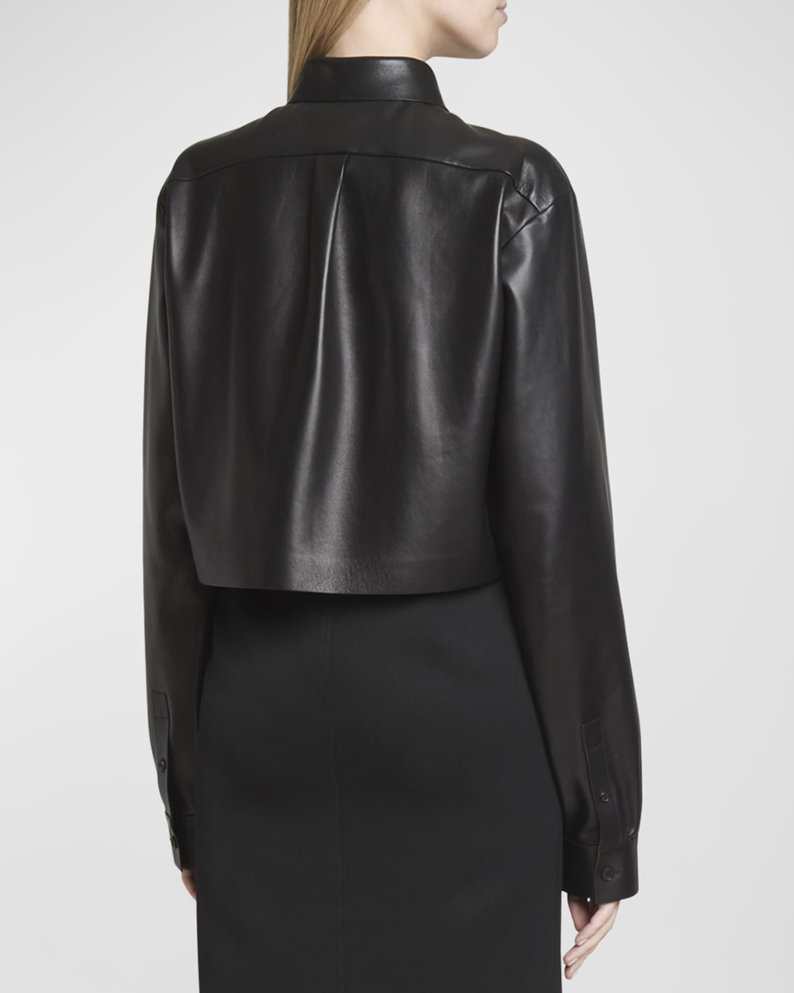 Givenchy Leather Button-Down Crop Shirt | Neiman Marcus
