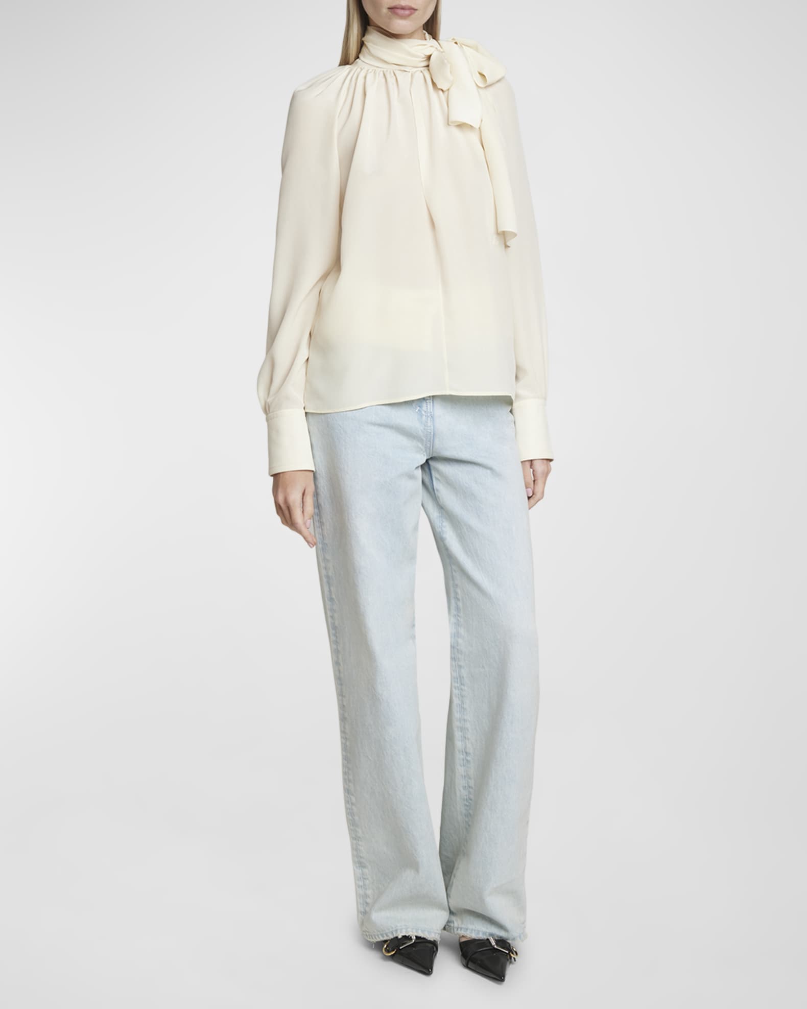 Givenchy Lavalliere Scarf-Neck Long-Sleeve Silk Blouse | Neiman Marcus