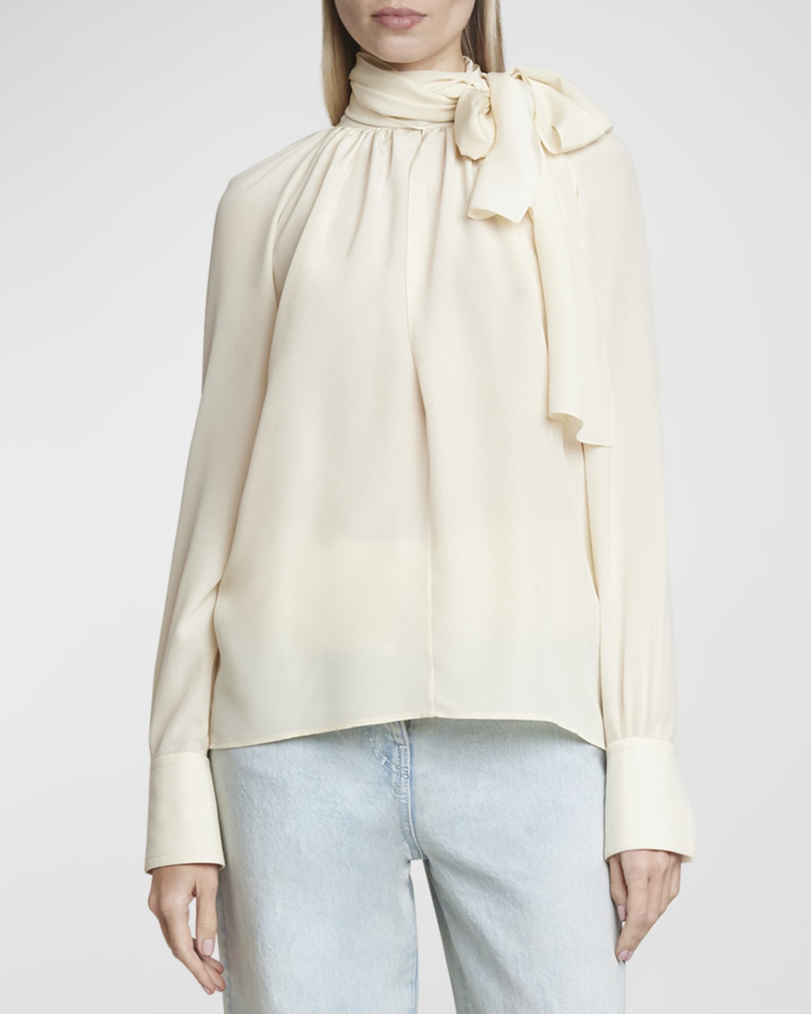 Givenchy Lavalliere Scarf-Neck Long-Sleeve Silk Blouse | Neiman Marcus
