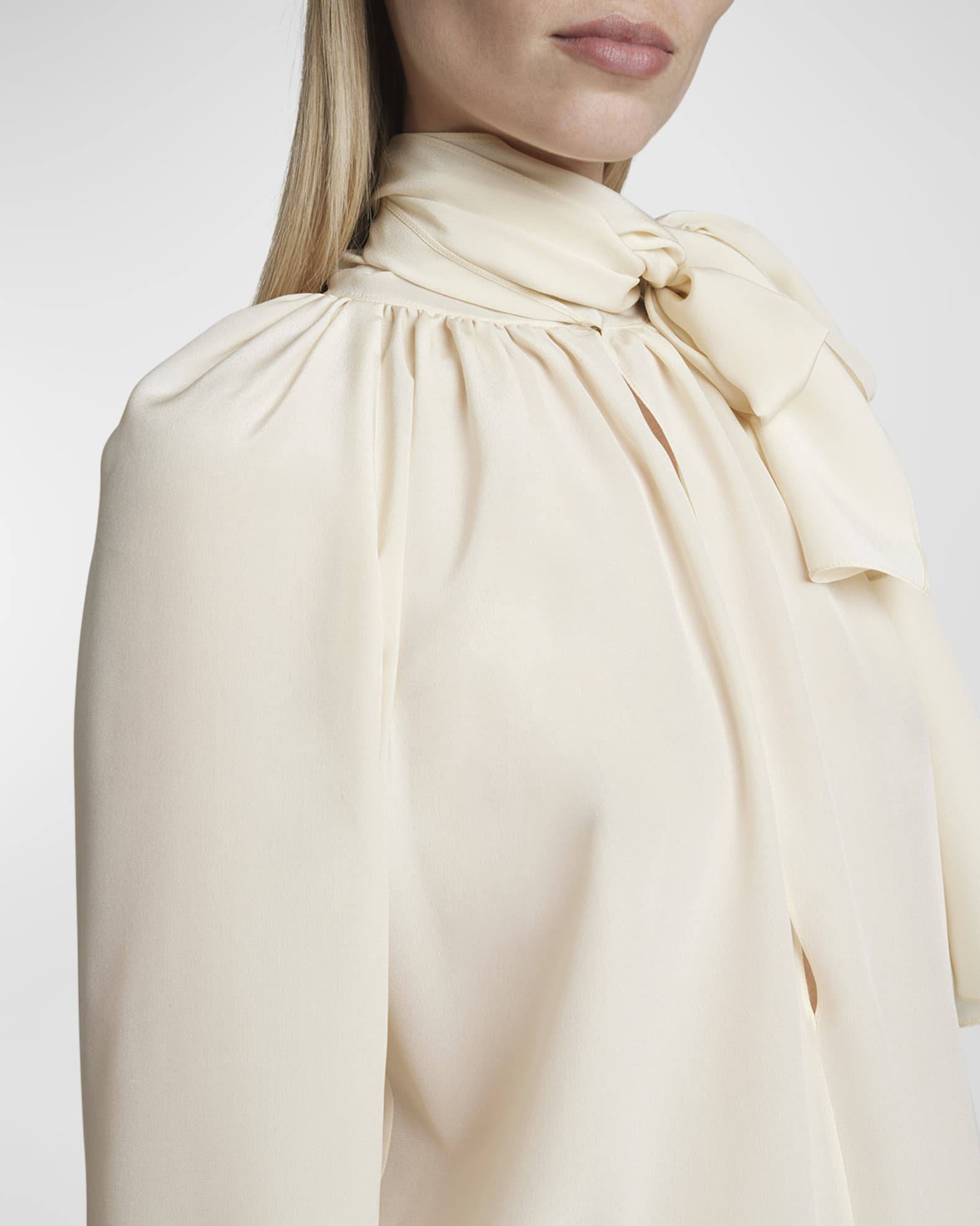 Givenchy Lavalliere Scarf-Neck Long-Sleeve Silk Blouse | Neiman Marcus