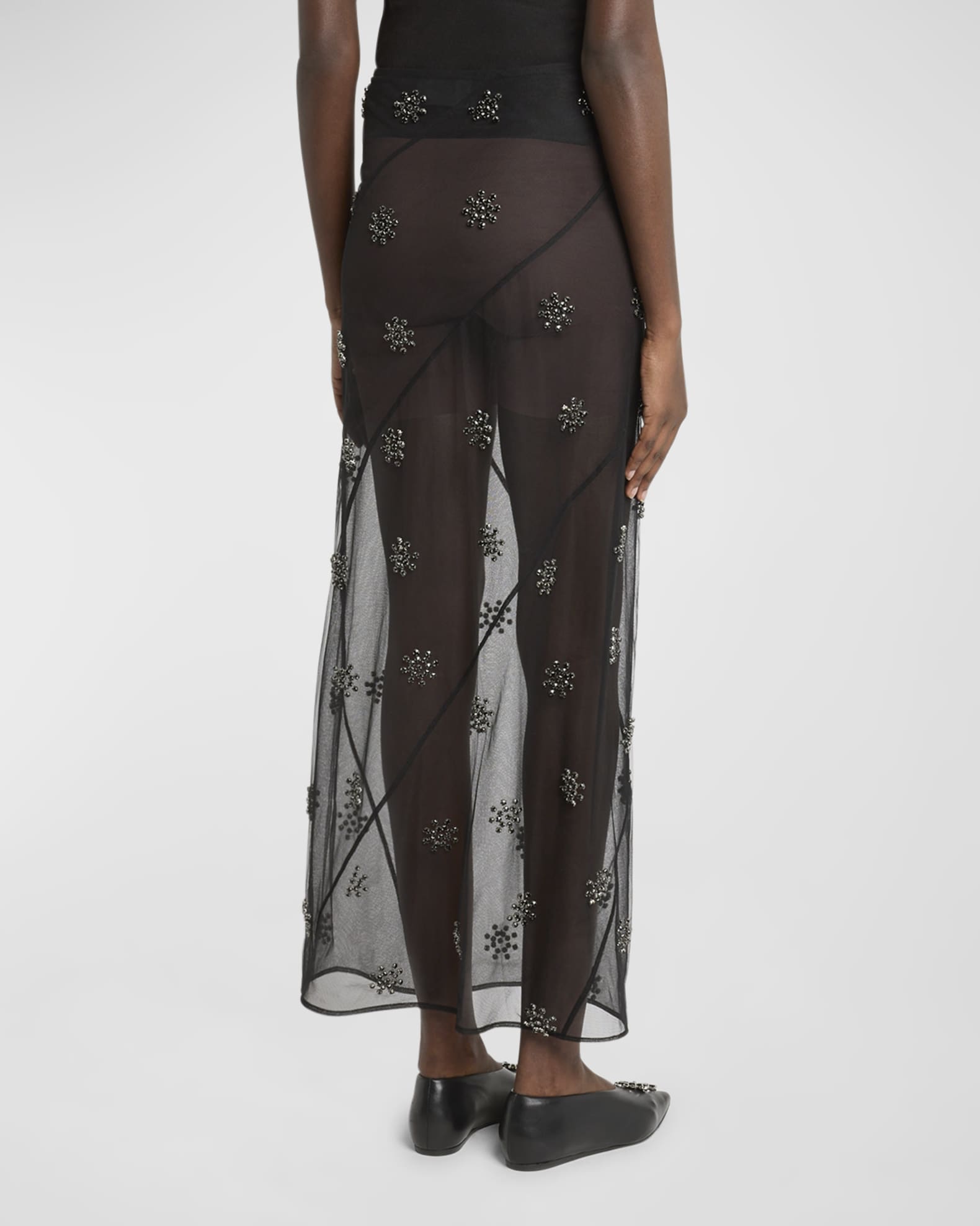 Simone Rocha Sheer Spiral Midi Skirt with Beaded Embellishments ...