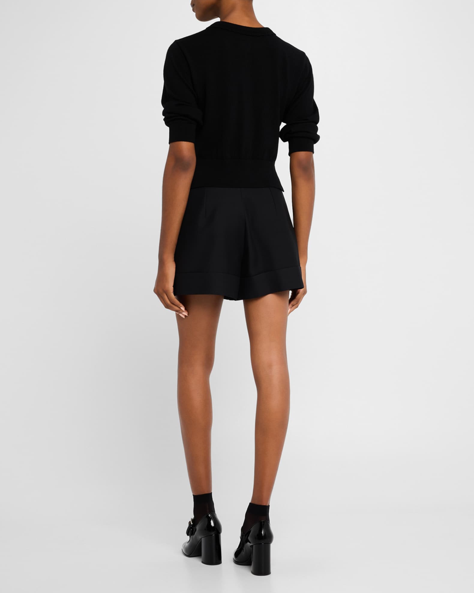 Simone Rocha Crustal Scallop Placket Wool Cropped Cardigan | Neiman Marcus