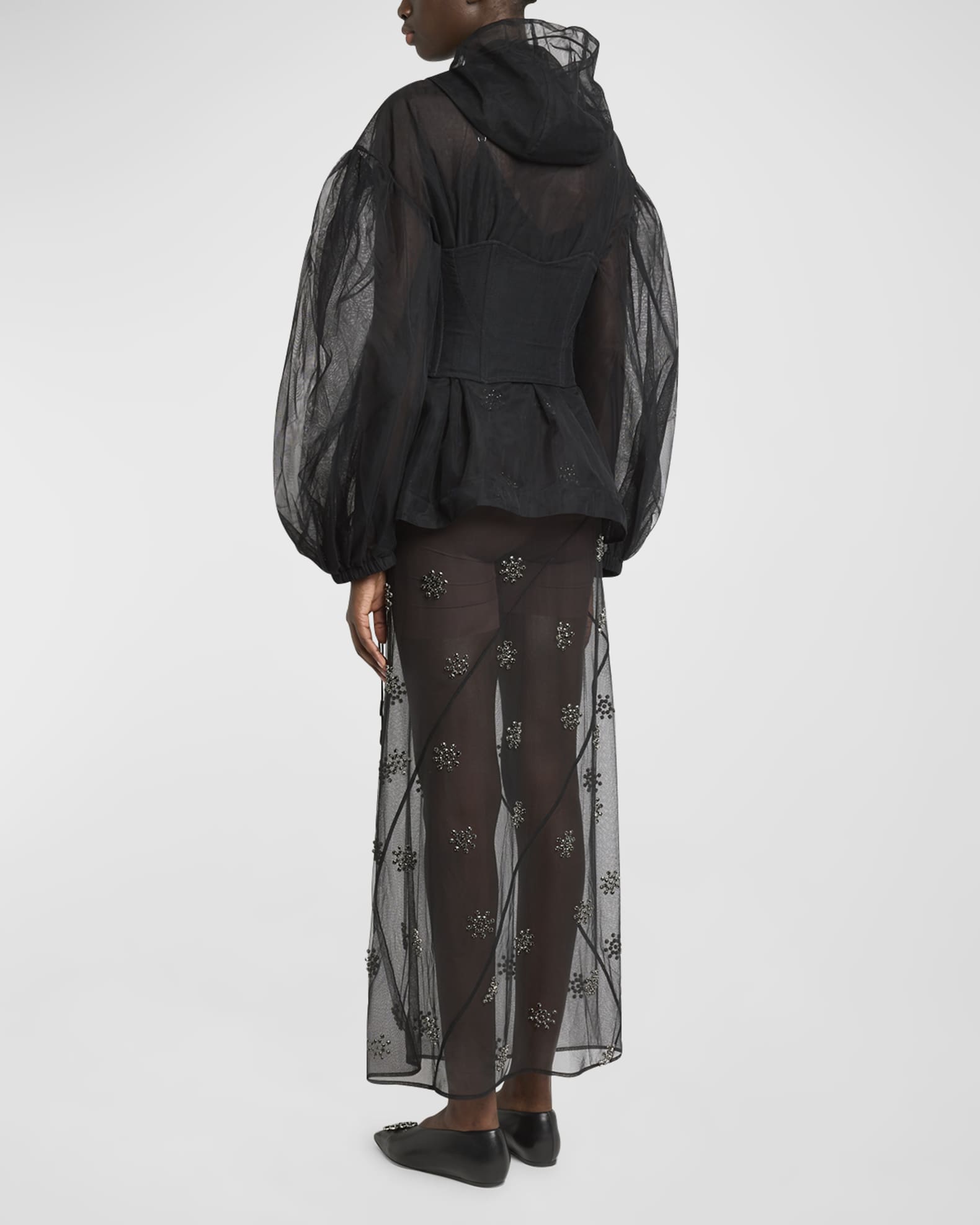 Simone Rocha Puff-Sleeve Parka Jacket with Embellished Corset Bodice | Neiman Marcus