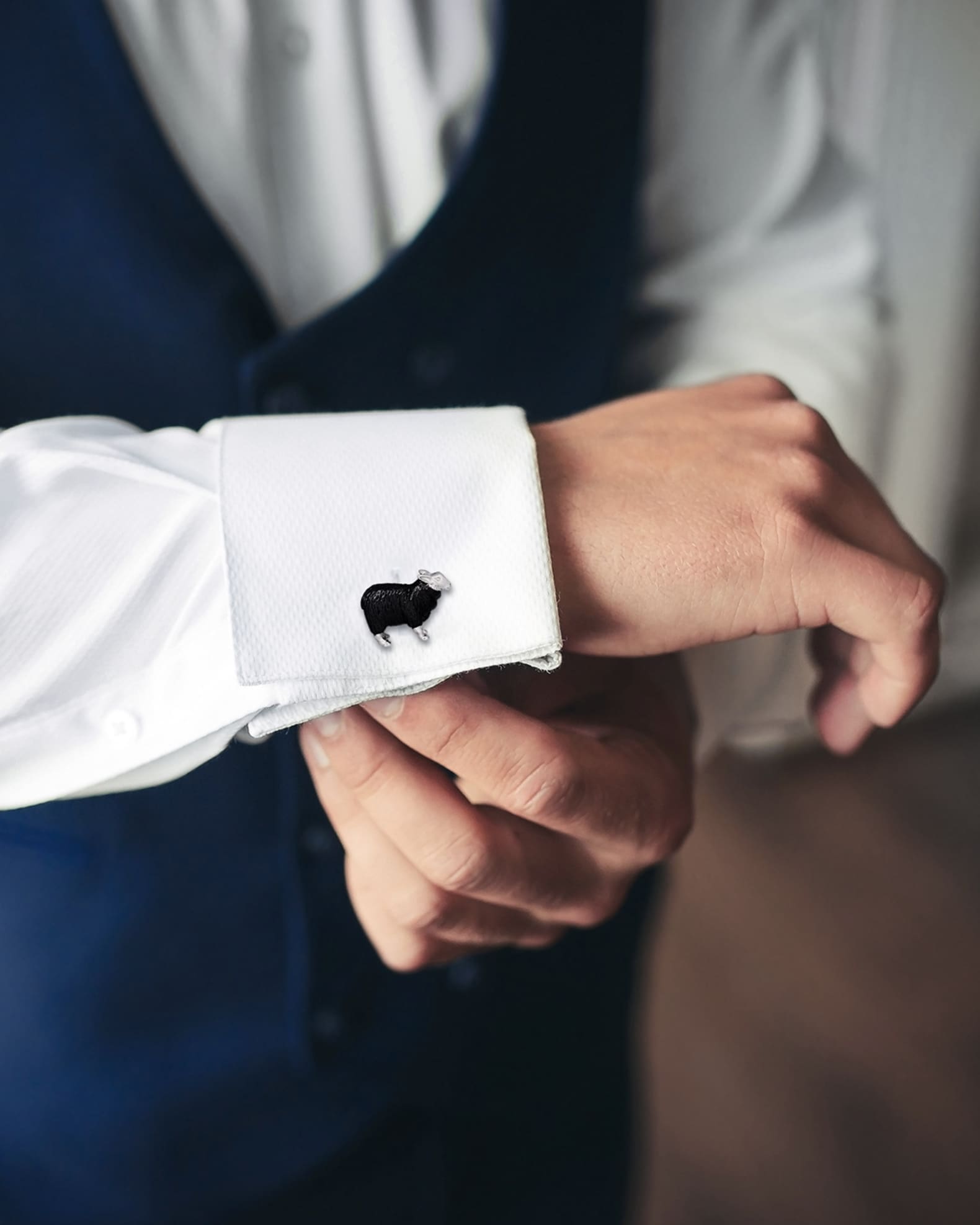 Link Up Men's Black and White Sheep Cufflinks | Neiman Marcus