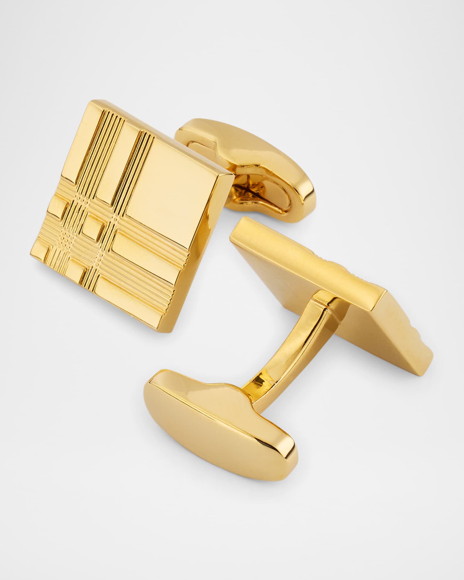 Link Up Men's Gold-Tone Plaid Etched Square Cufflinks | Neiman Marcus