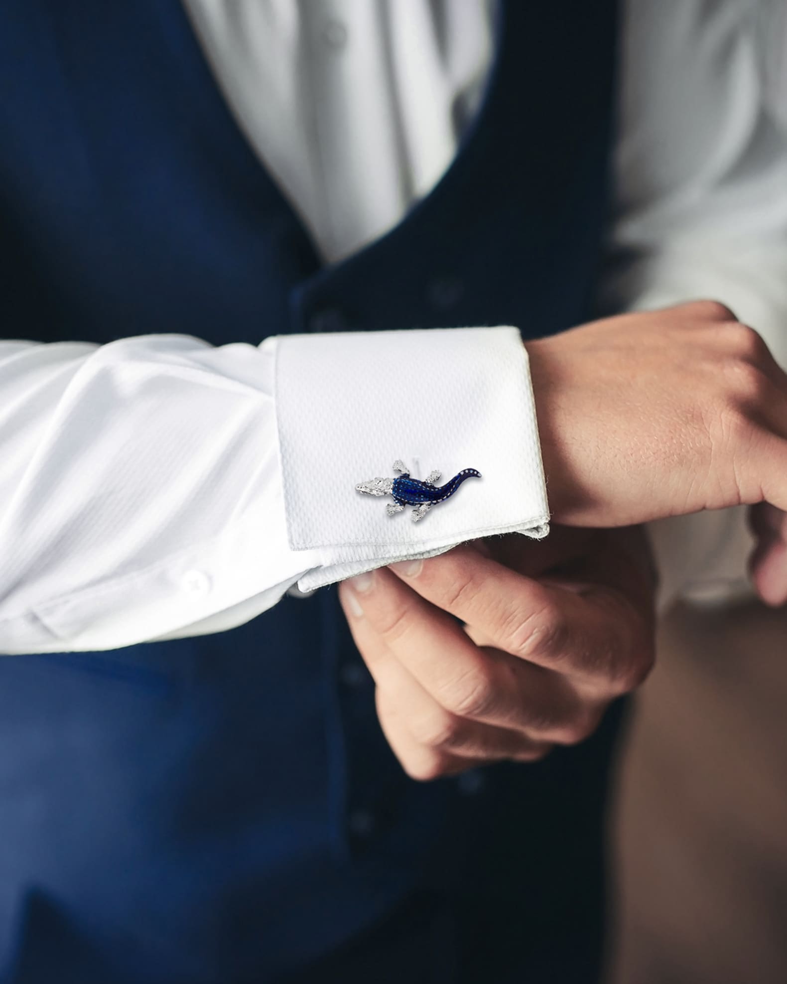 Link Up Men's Enamel Crocodile Cufflinks | Neiman Marcus
