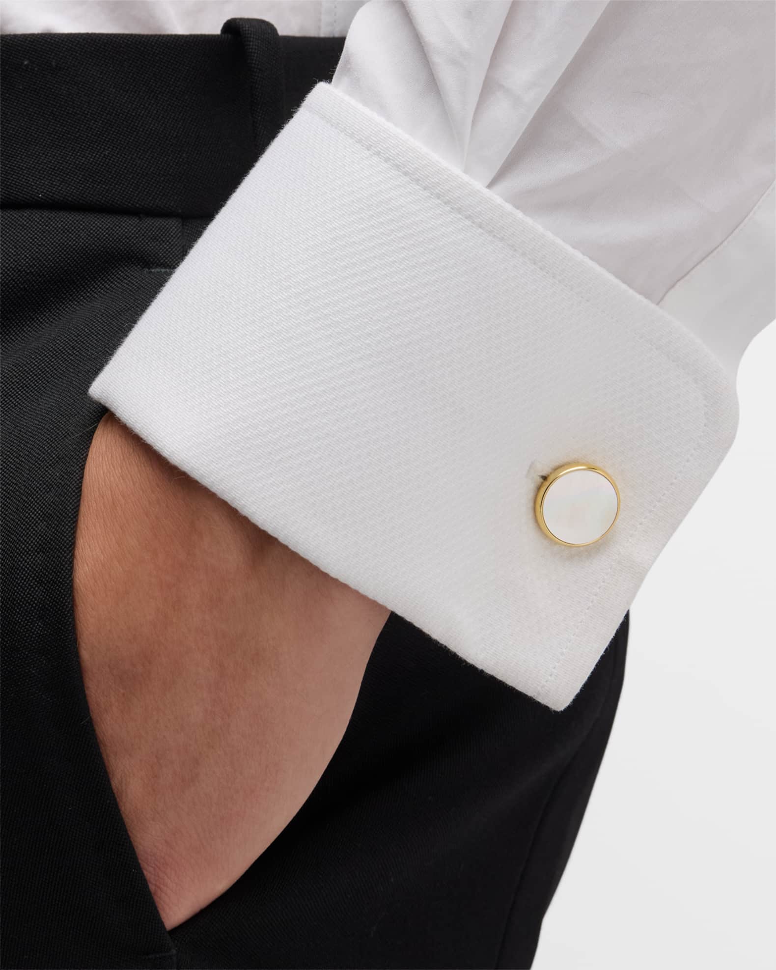 Link Up Men's Classic Round Mother-Of-Pearl Cufflink Stud Set | Neiman Marcus