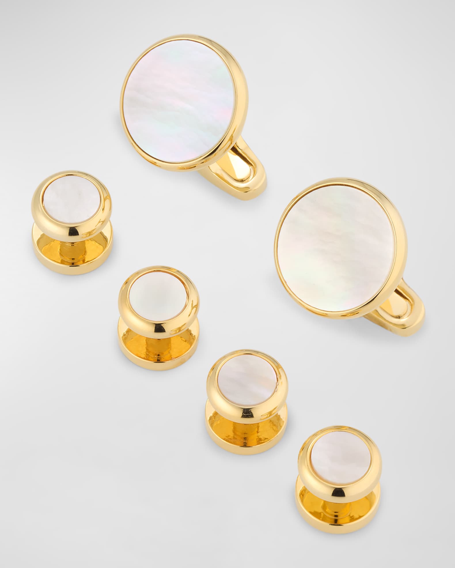Link Up Men's Classic Round Mother-Of-Pearl Cufflink Stud Set | Neiman Marcus