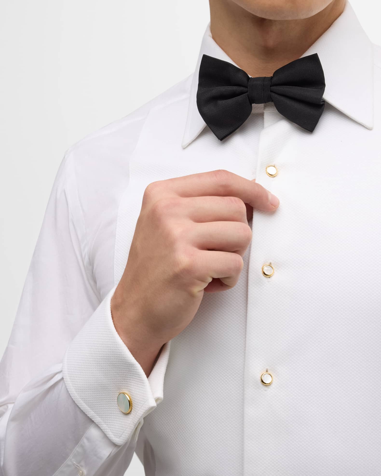 Link Up Men's Classic Round Mother-Of-Pearl Cufflink Stud Set | Neiman Marcus