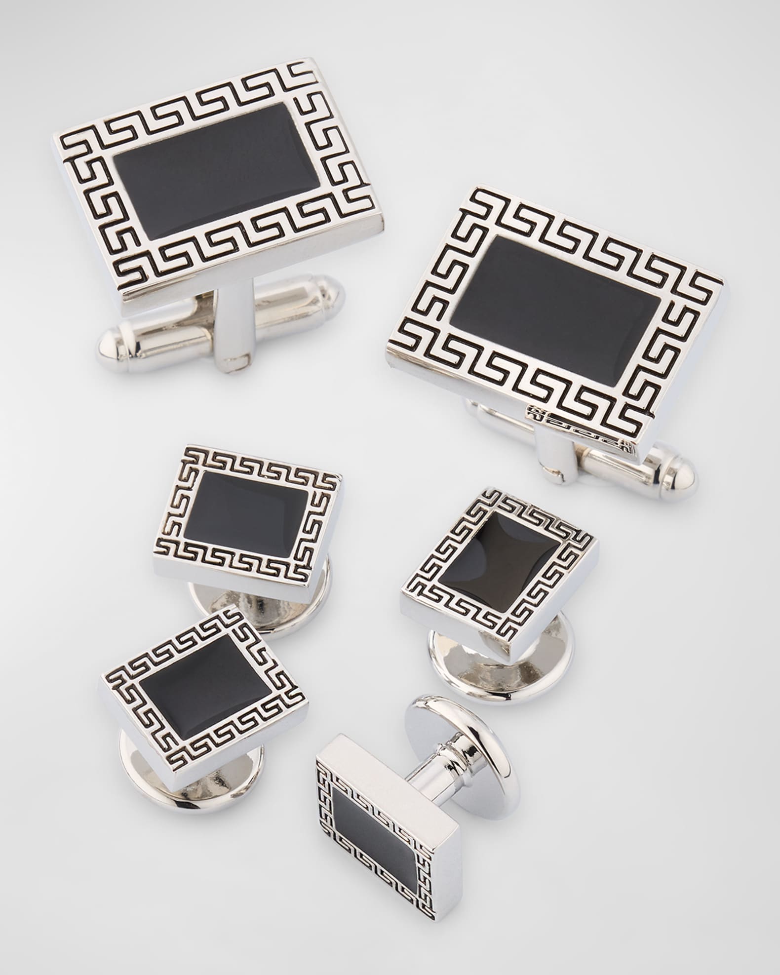 Link Up Men's Greek Rectangle Cufflink Stud Set | Neiman Marcus