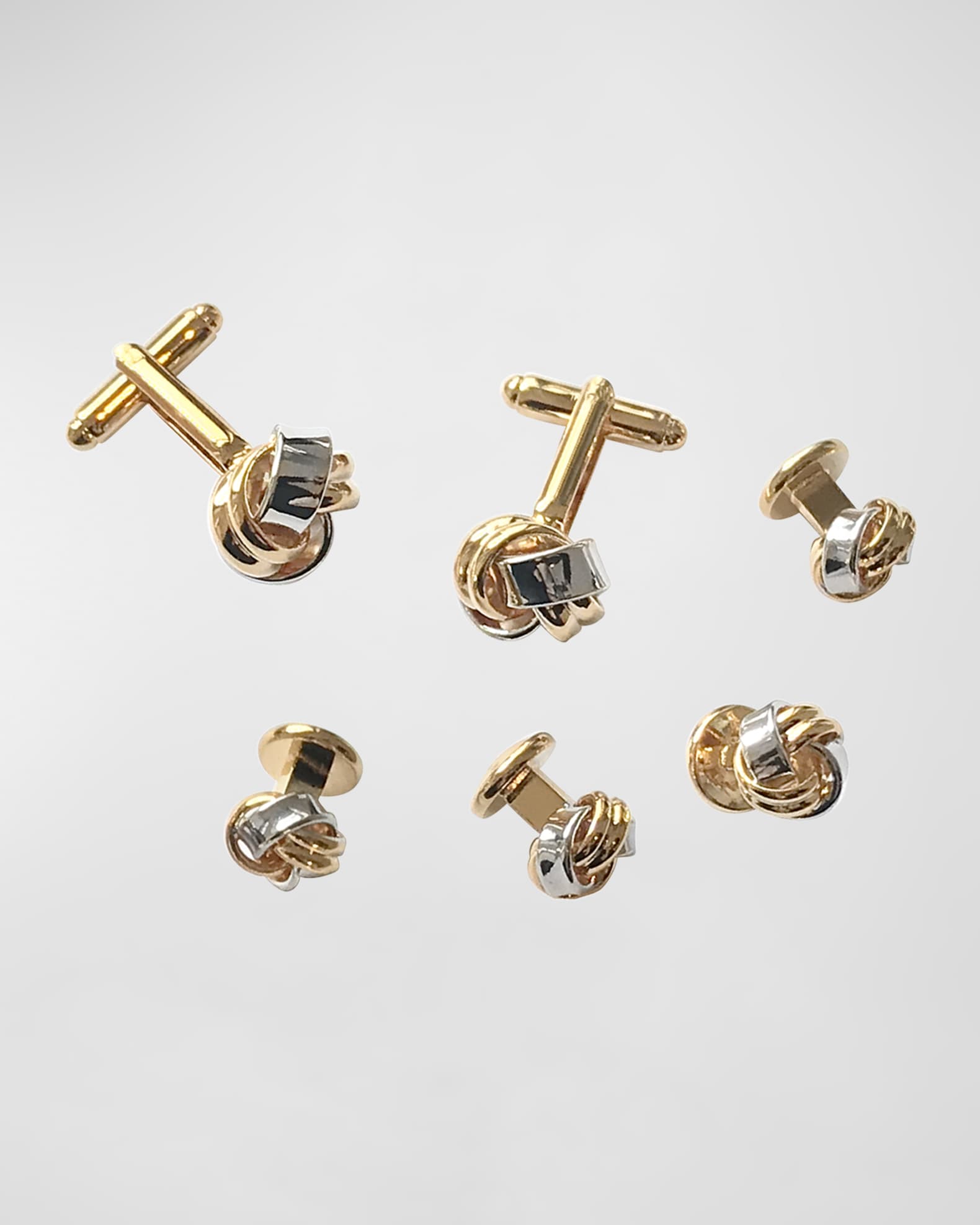 Link Up Men's Two-Tone Classic Knot Gold Cufflink Stud Set | Neiman Marcus