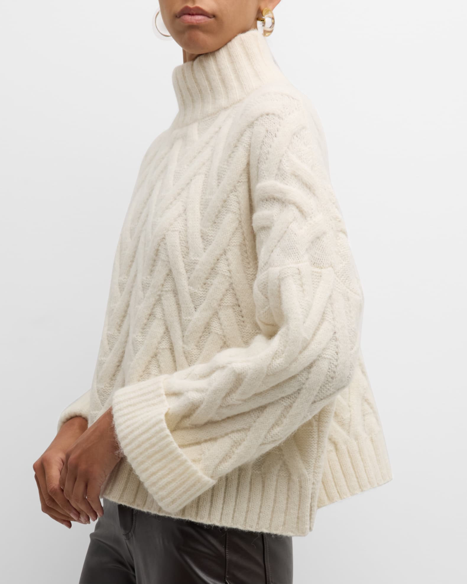 ELEVEN SIX Mae Mock-Neck Cable Knit Sweater | Neiman Marcus