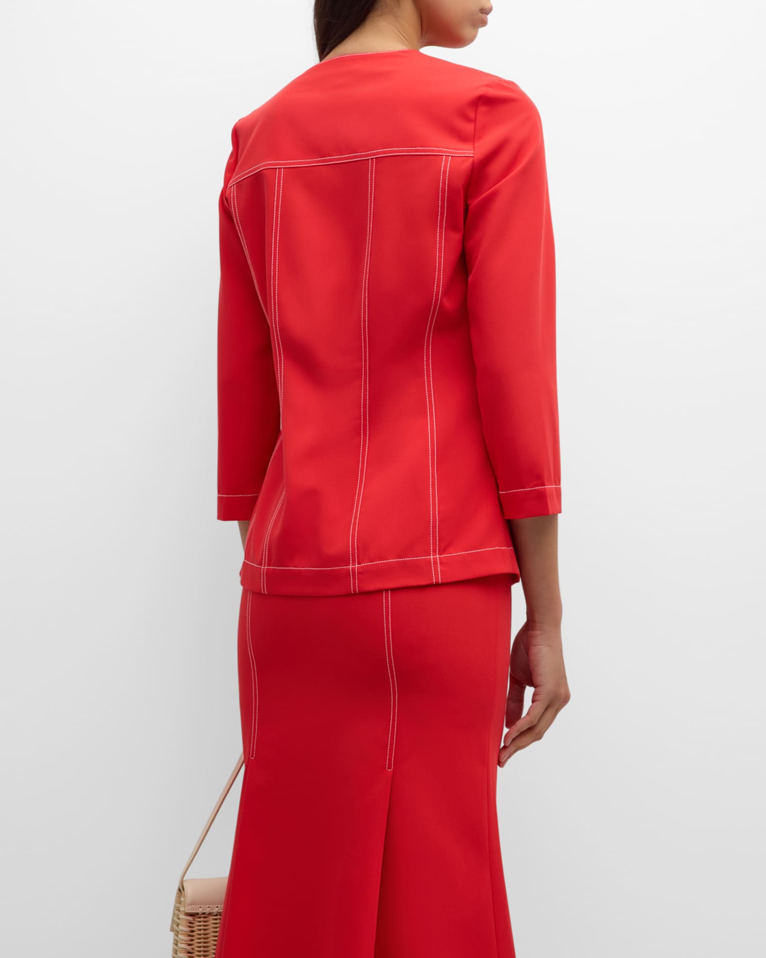 Misook Modern Contrast Stitch Button-Front Jacket | Neiman Marcus