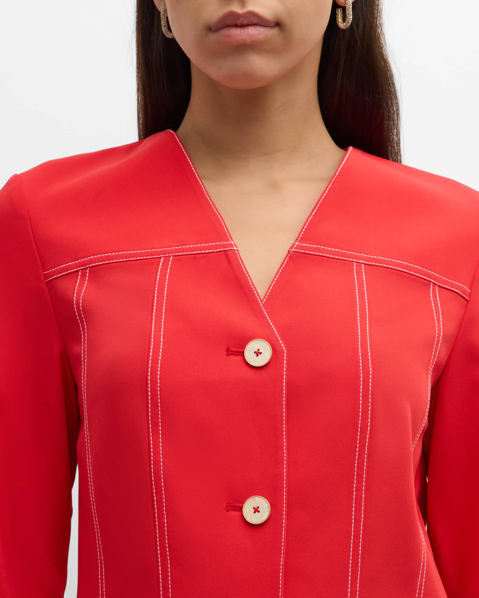 Misook Modern Contrast Stitch Button-Front Jacket | Neiman Marcus