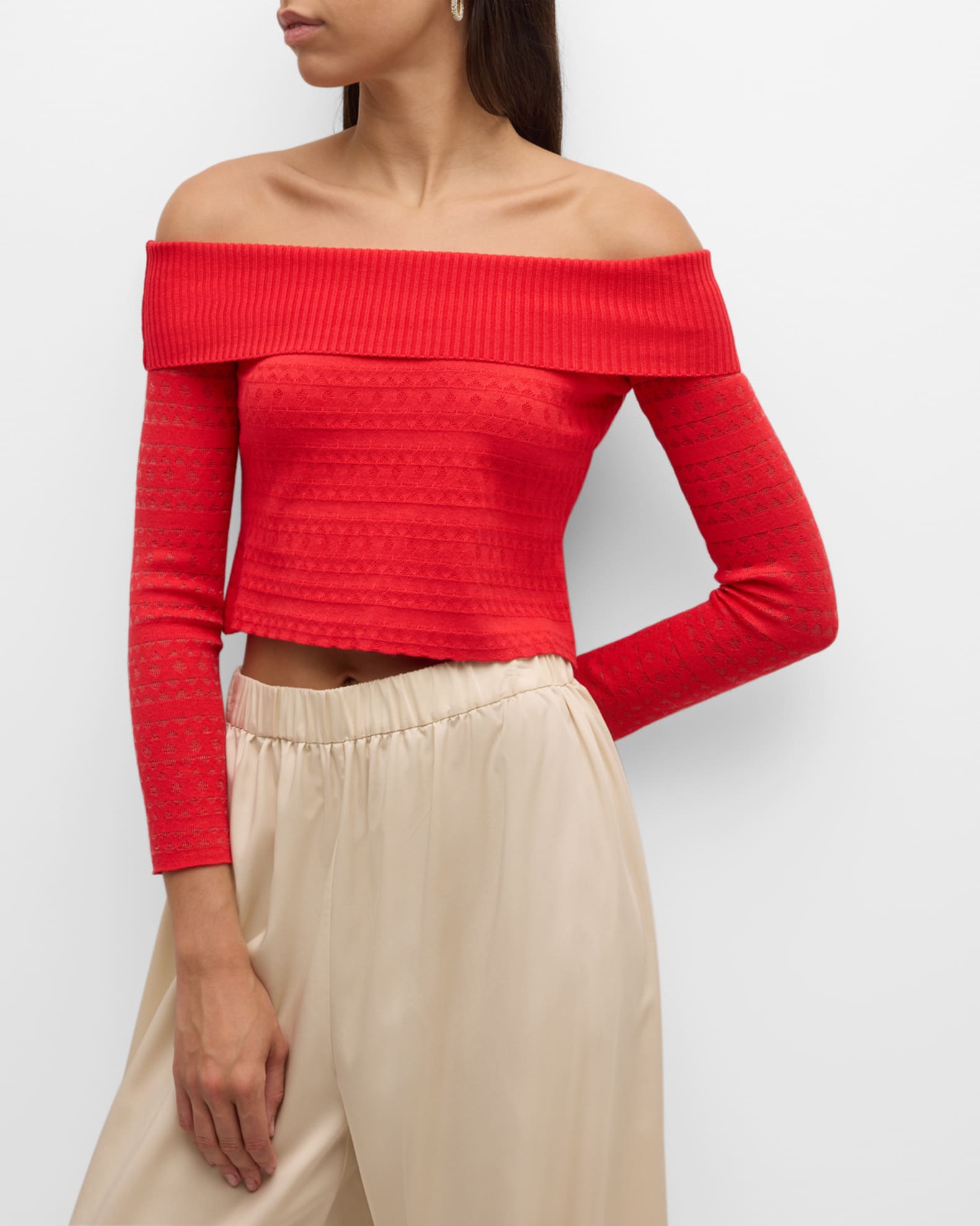Misook Burnout Recycled Knit Off-Shoulder Sweater | Neiman Marcus
