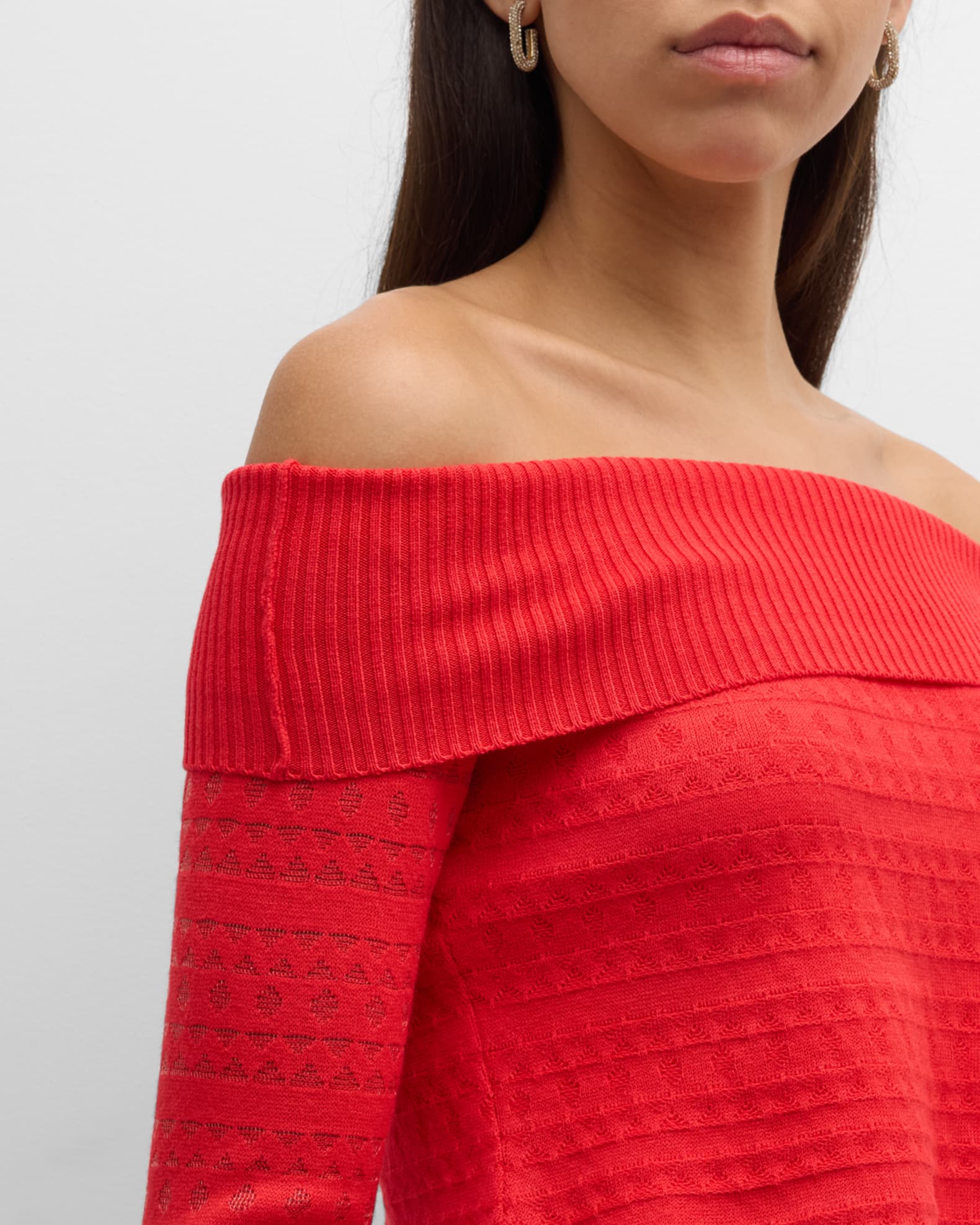 Misook Burnout Recycled Knit Off-Shoulder Sweater | Neiman Marcus