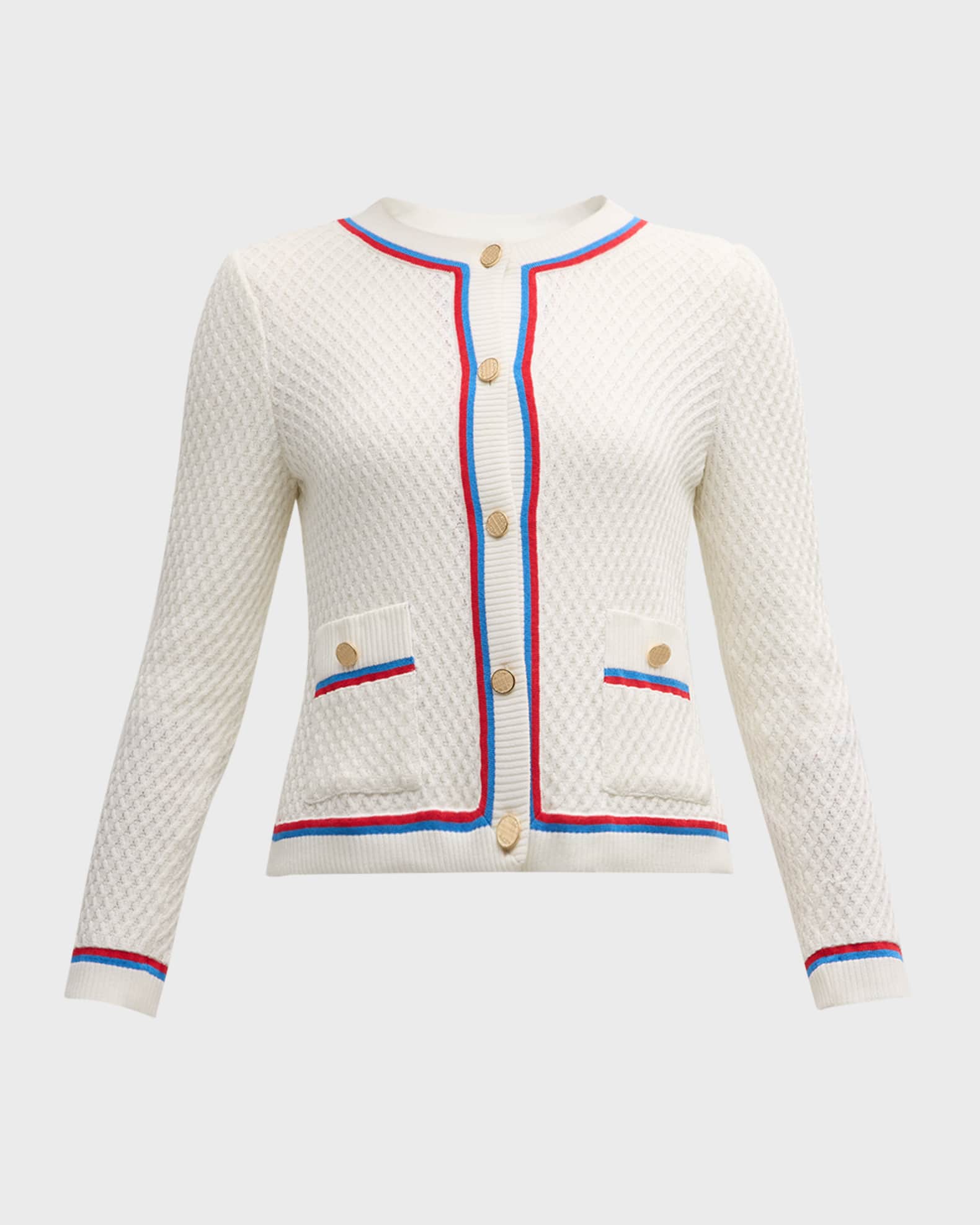 Misook Heritage Contrast-Trim Intarsia Ribbed Soft Knit Jacket | Neiman ...