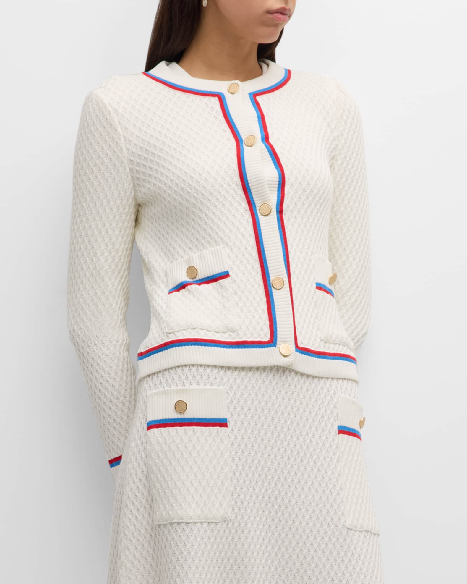 Misook Heritage Contrast-Trim Intarsia Ribbed Soft Knit Jacket | Neiman ...