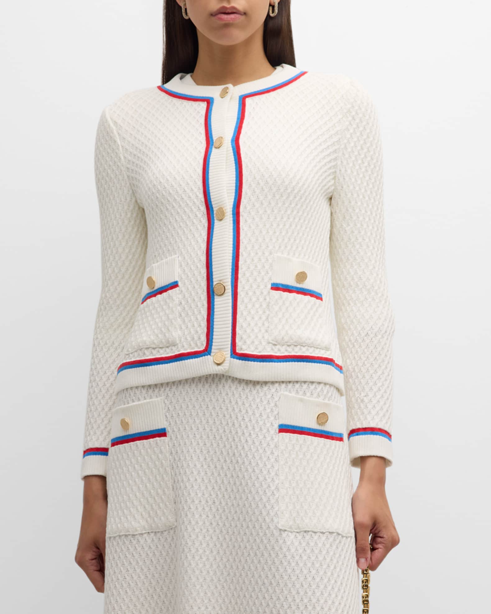 Misook Heritage Contrast-Trim Intarsia Ribbed Soft Knit Jacket | Neiman ...