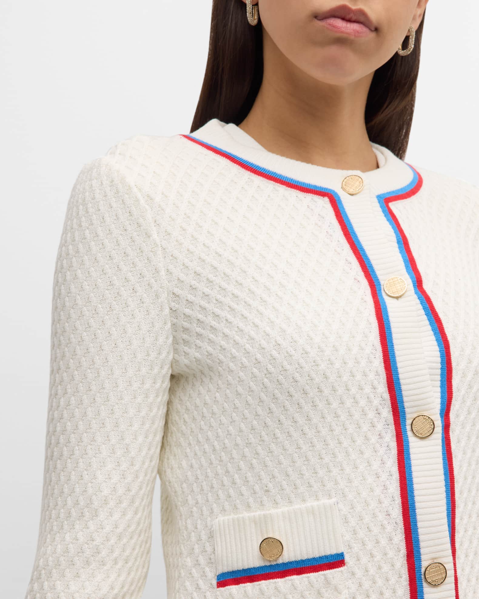 Misook Heritage Contrast-Trim Intarsia Ribbed Soft Knit Jacket | Neiman ...