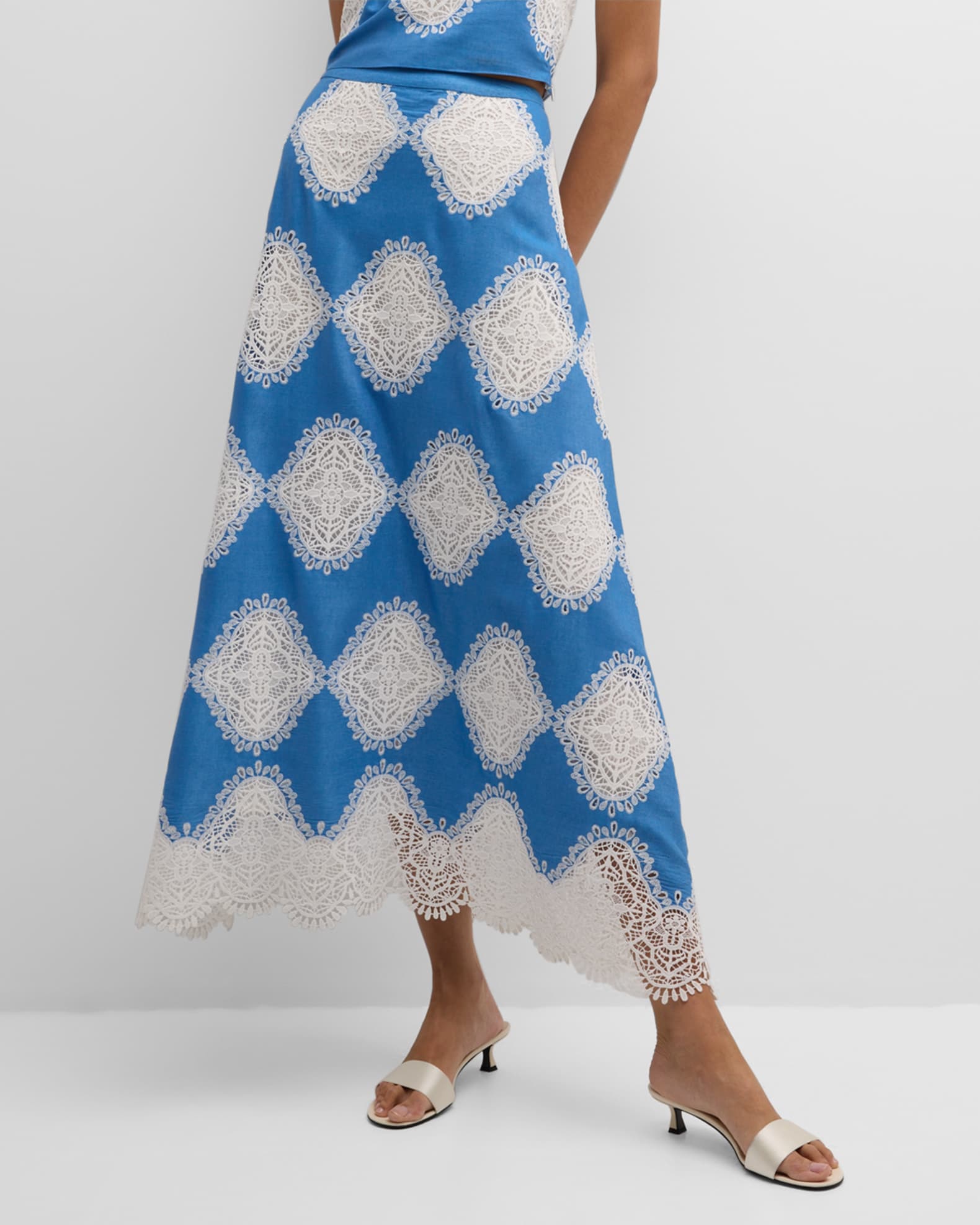 Misook Lace Inset Woven Maxi Skirt | Neiman Marcus