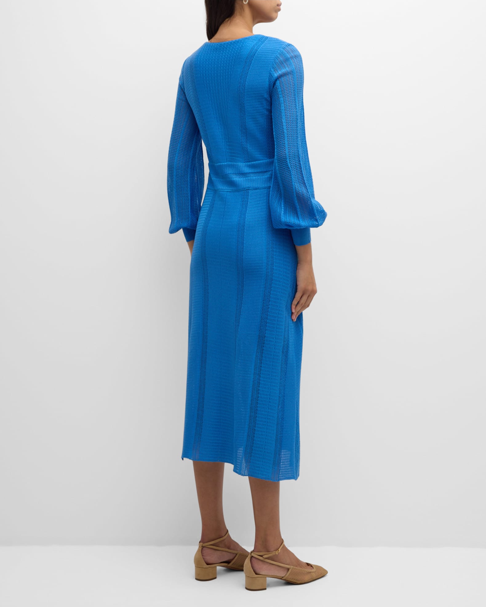 Misook Multi-Stitch Knit Fit-and-Flare Midi Dress | Neiman Marcus