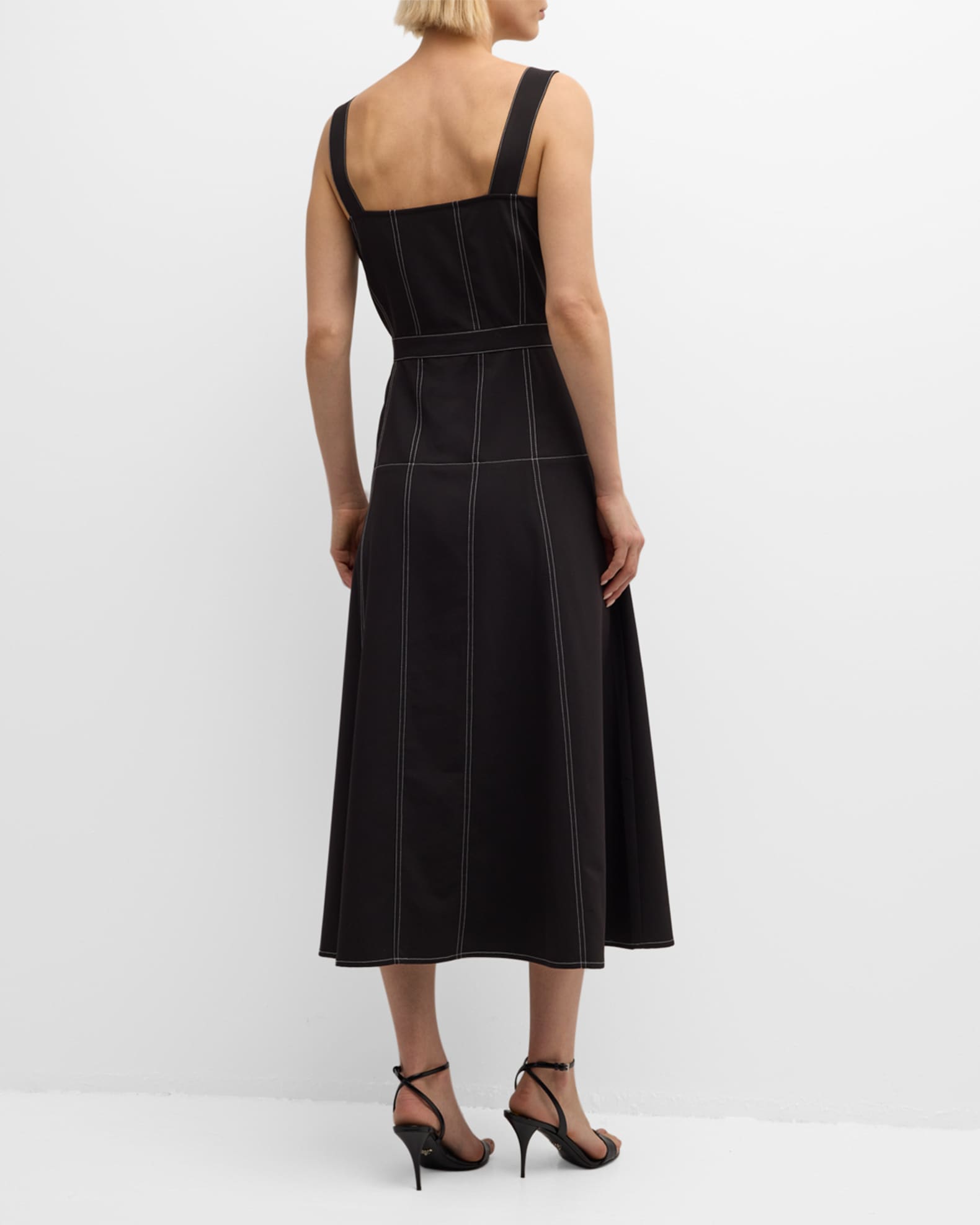 Misook Topstitched Fit-&-Flare Midi Dress | Neiman Marcus