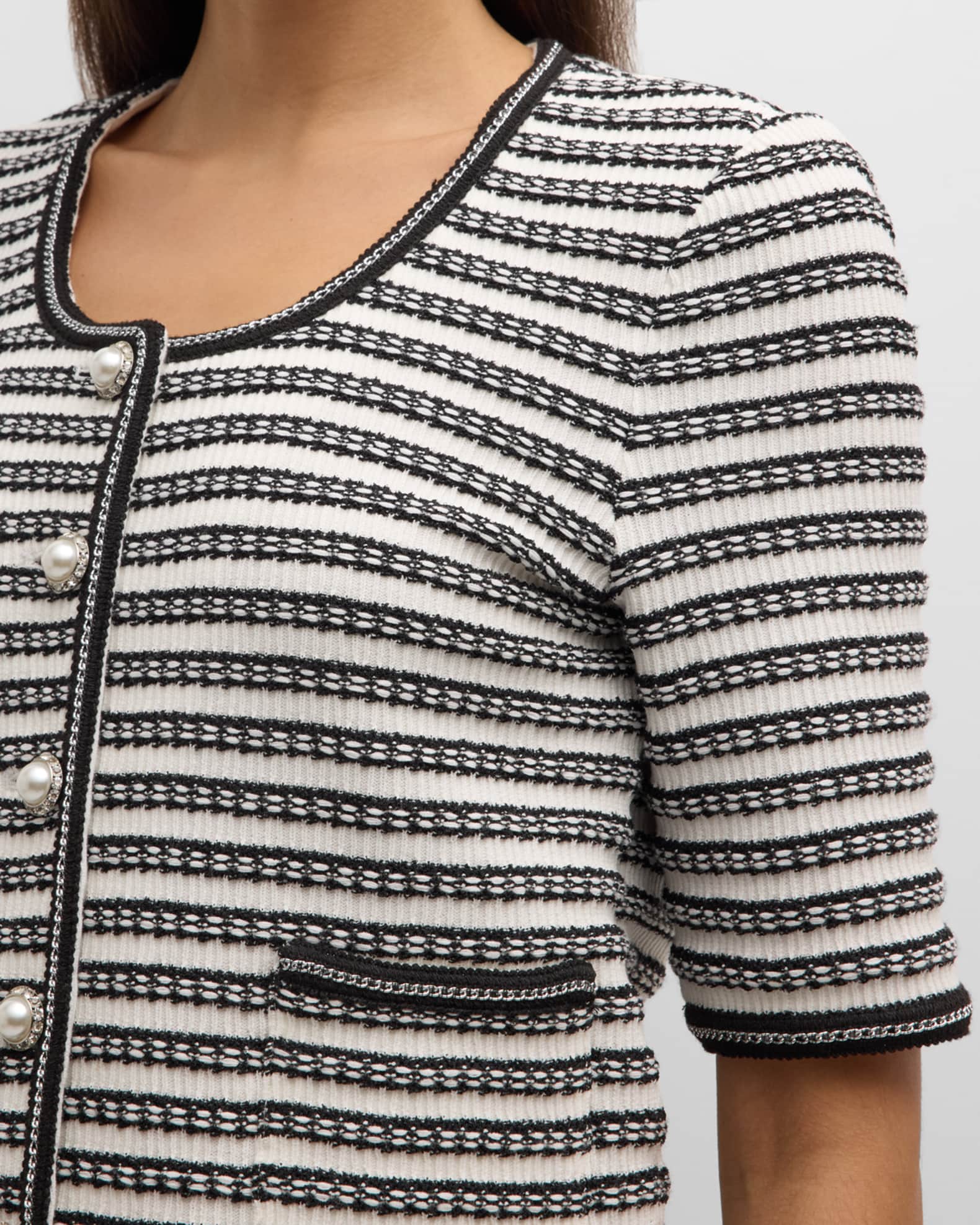 Misook Heritage Chain-Trim Recycled Tweed Knit Jacket | Neiman Marcus