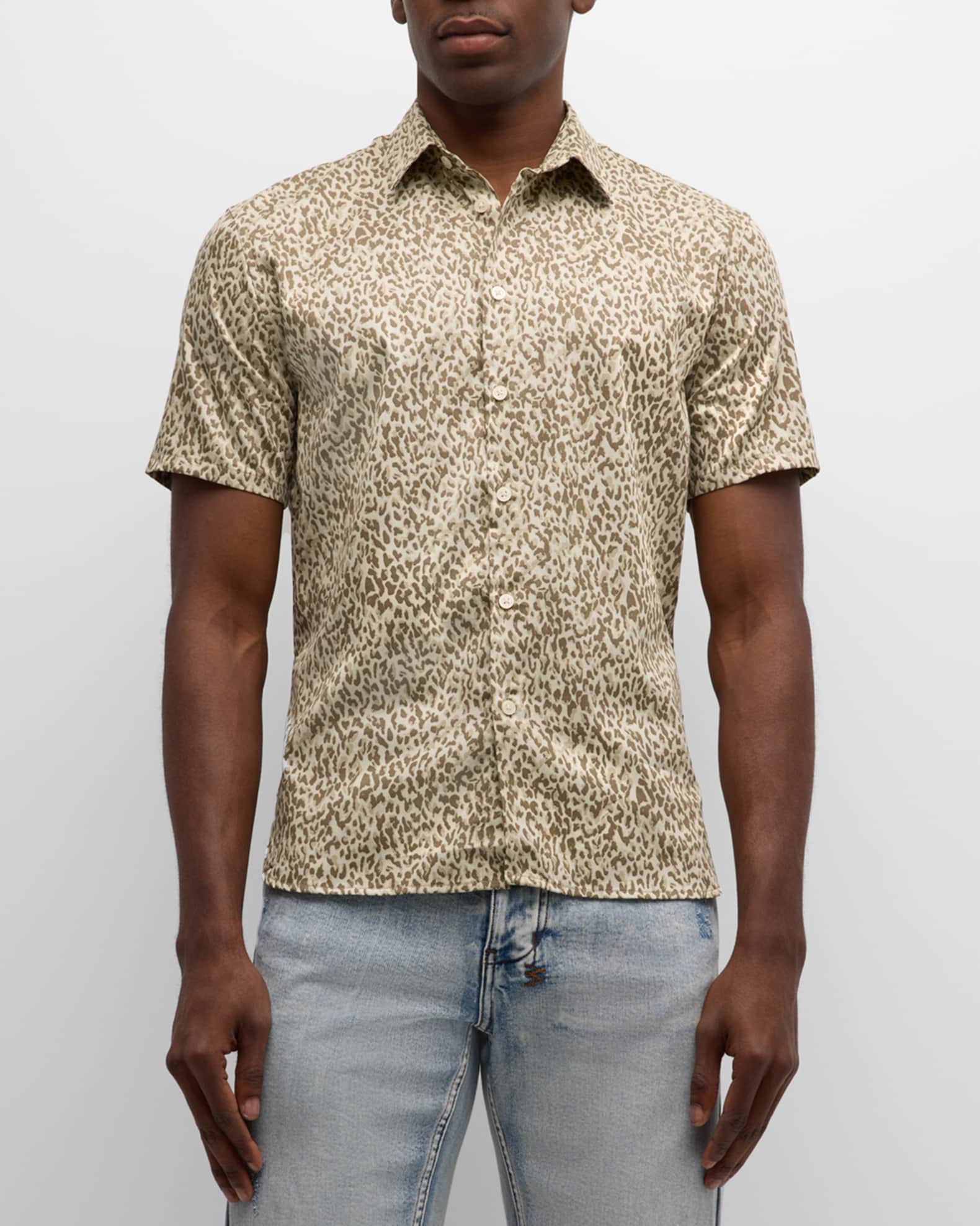 John Varvatos Men's Leopard-Print Sport Shirt | Neiman Marcus