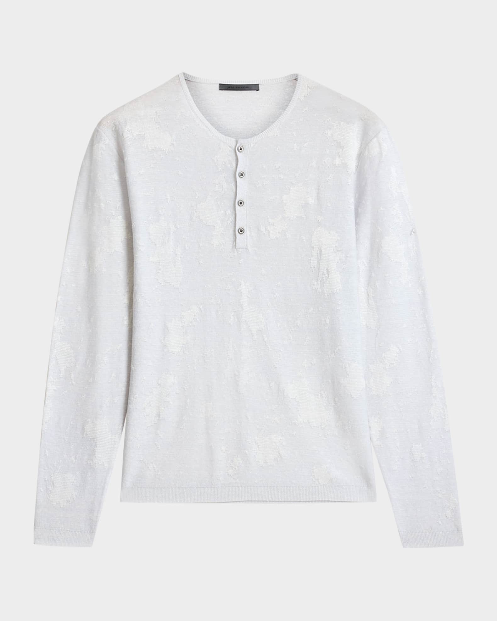 John Varvatos Men's Distressed Jacquard Henley Shirt | Neiman Marcus