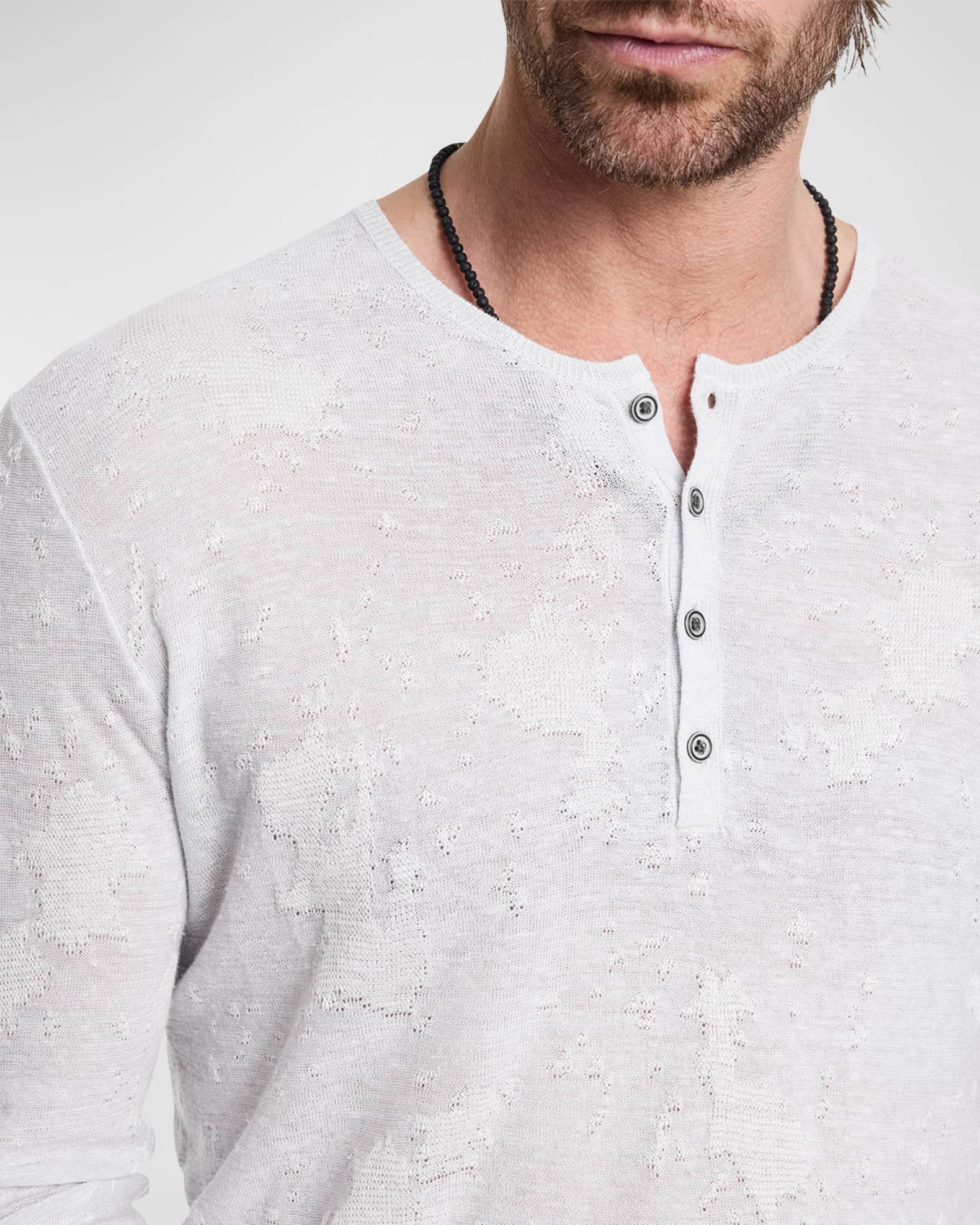 John Varvatos Men's Distressed Jacquard Henley Shirt | Neiman Marcus