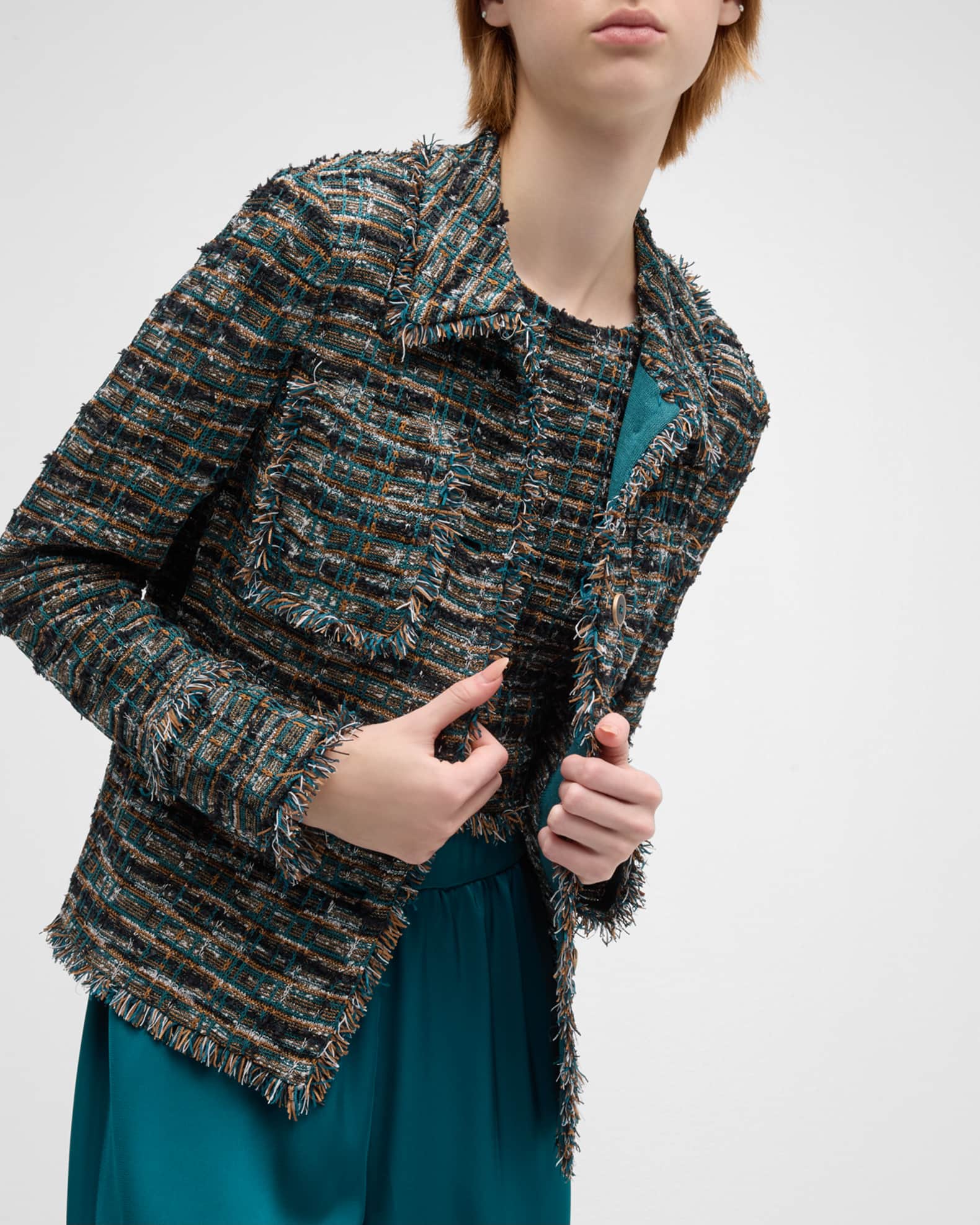 Misook Fringe-Trim Tweed Knit Heritage Jacket | Neiman Marcus