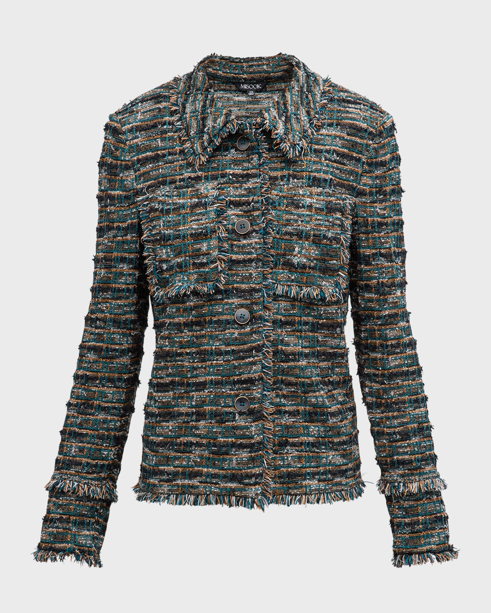 Misook Fringe-Trim Tweed Knit Heritage Jacket | Neiman Marcus