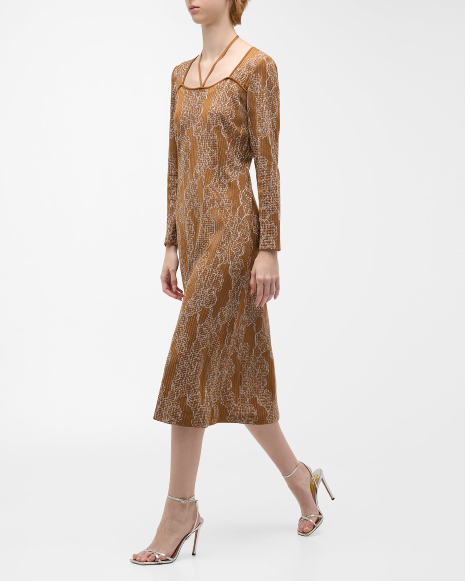 Misook Ribbed Floral Jacquard Knit Midi Dress | Neiman Marcus